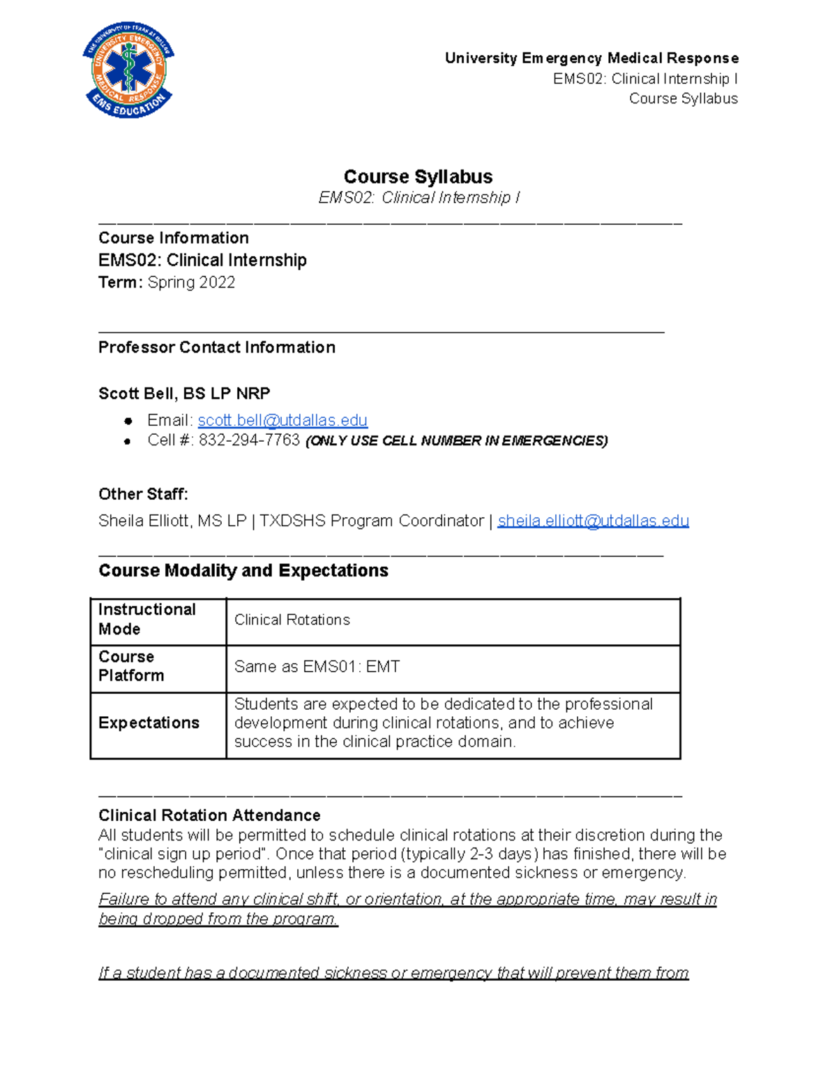 EMS02 Clinical Internship - Spring 2022 - EMS02: Clinical Internship I ...