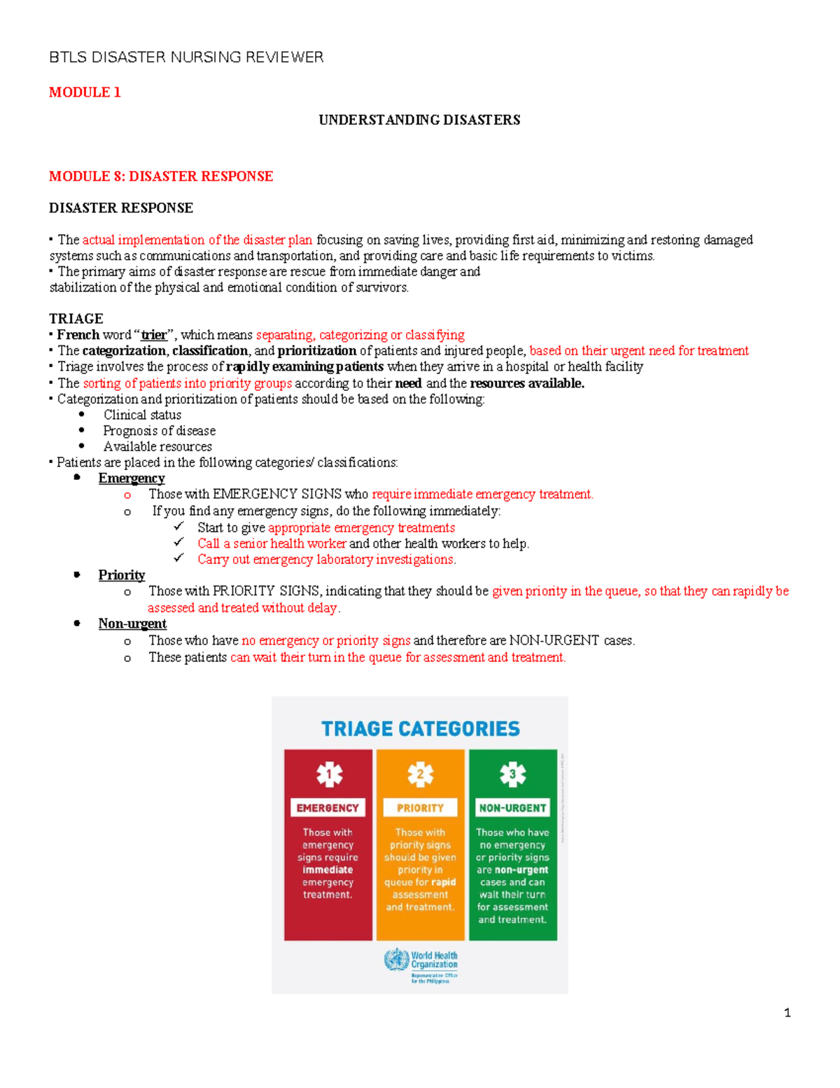 Triage - MODULE 1 UNDERSTANDING DISASTERS MODULE 8: DISASTER RESPONSE ...