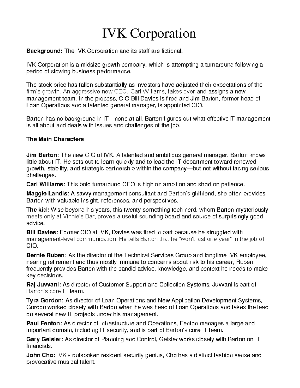 Case Study - Project Management at IVK - IVK Corporation Background ...