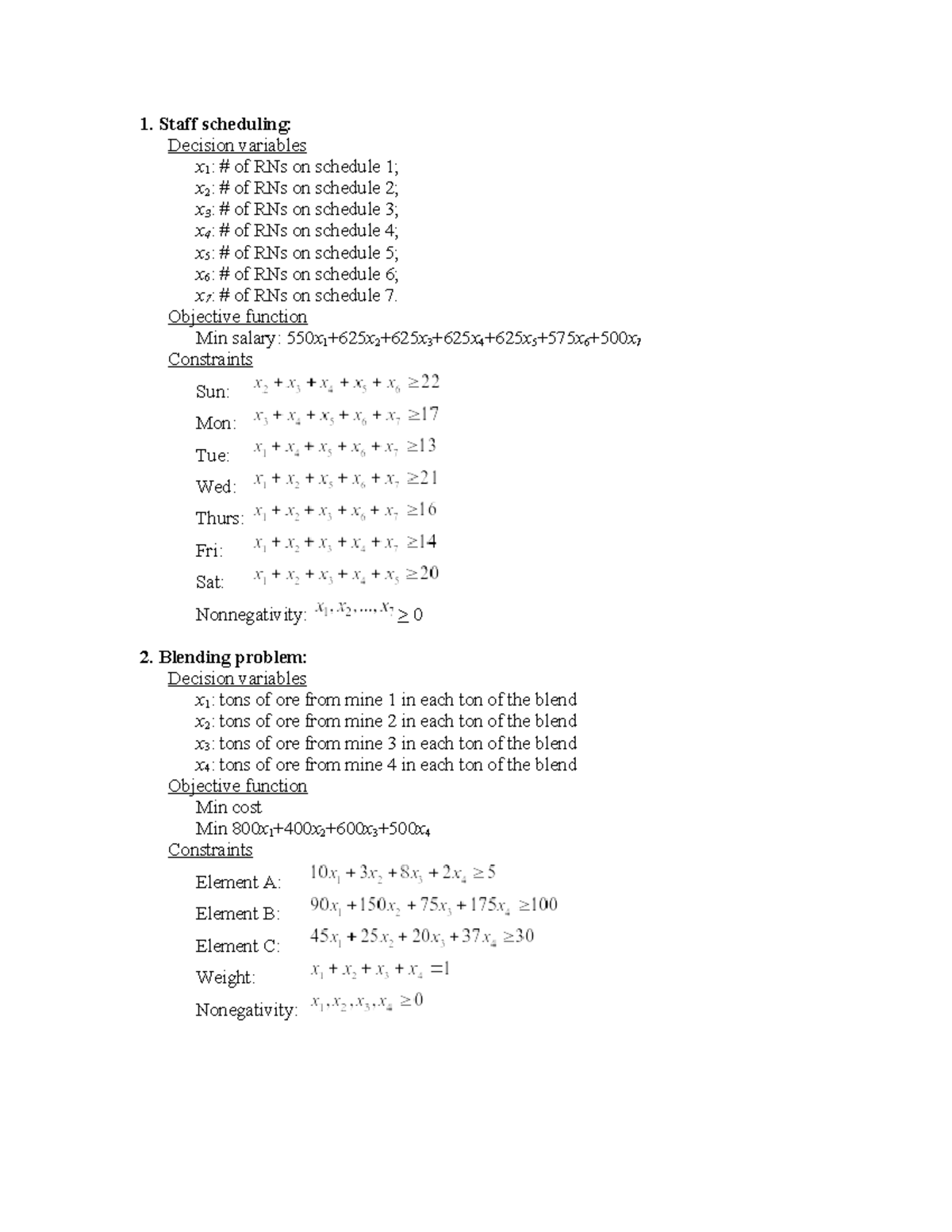Solution-Lec08 - notes - Staff scheduling: Decision variables x 1 ...