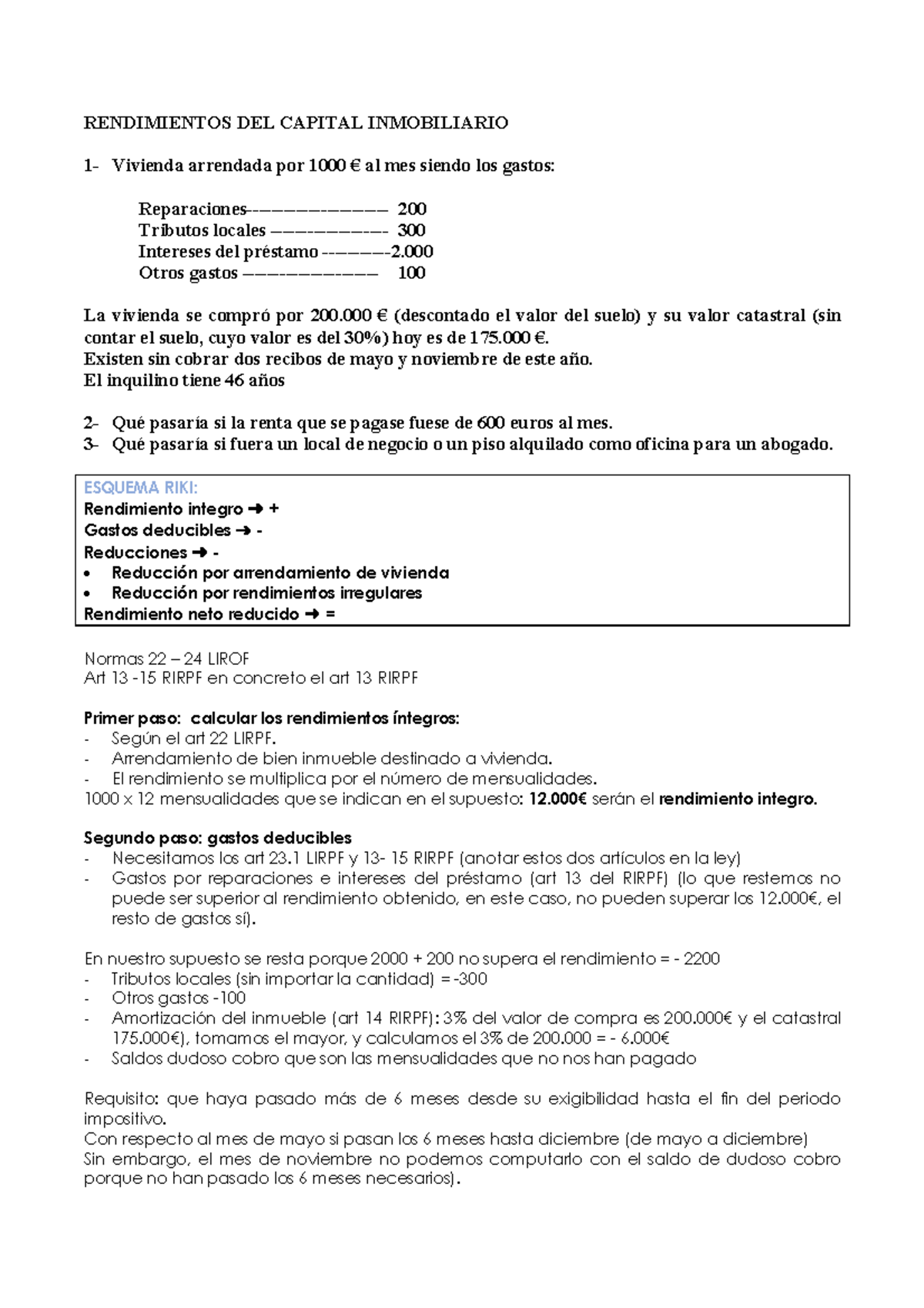 Supuesto Práctico Irpf Rkm Rendimientos Del Capital Inmobiliario 1