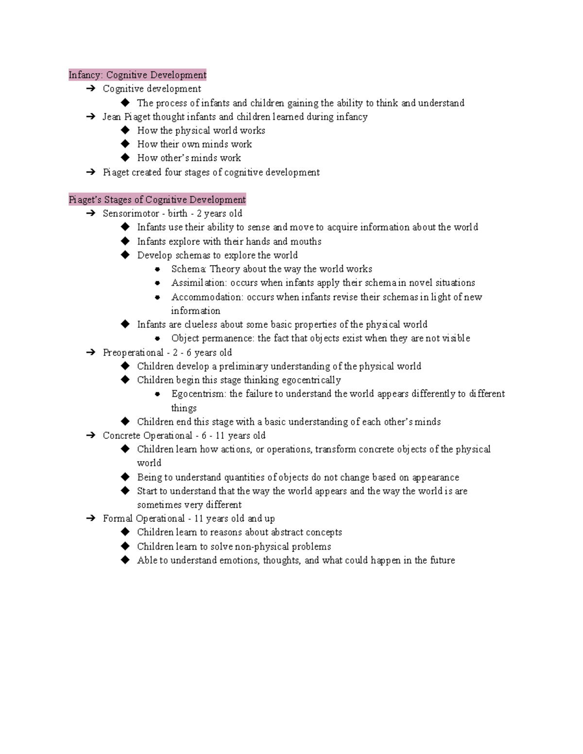 General Psychology 150 Lecture Notes - Infancy: Cognitive Development ...