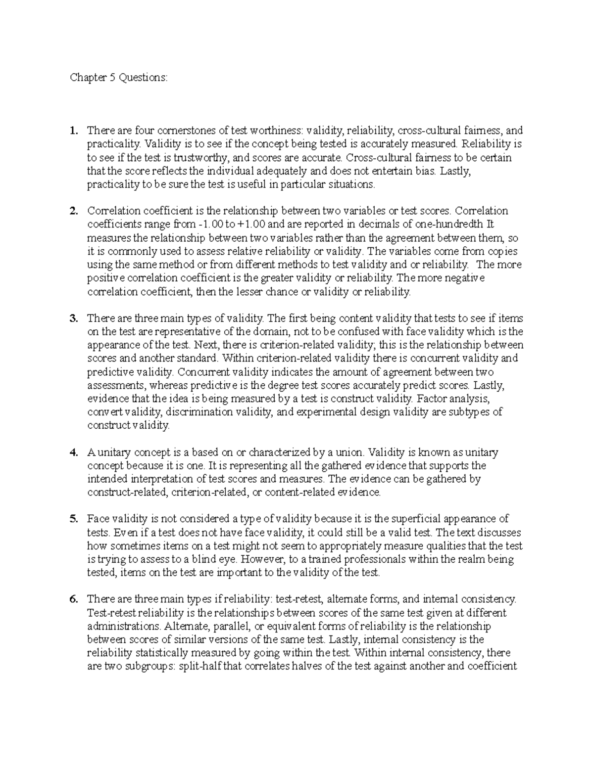 Chapter 5 Questions - Chapter 5 Questions: 1. There are four ...