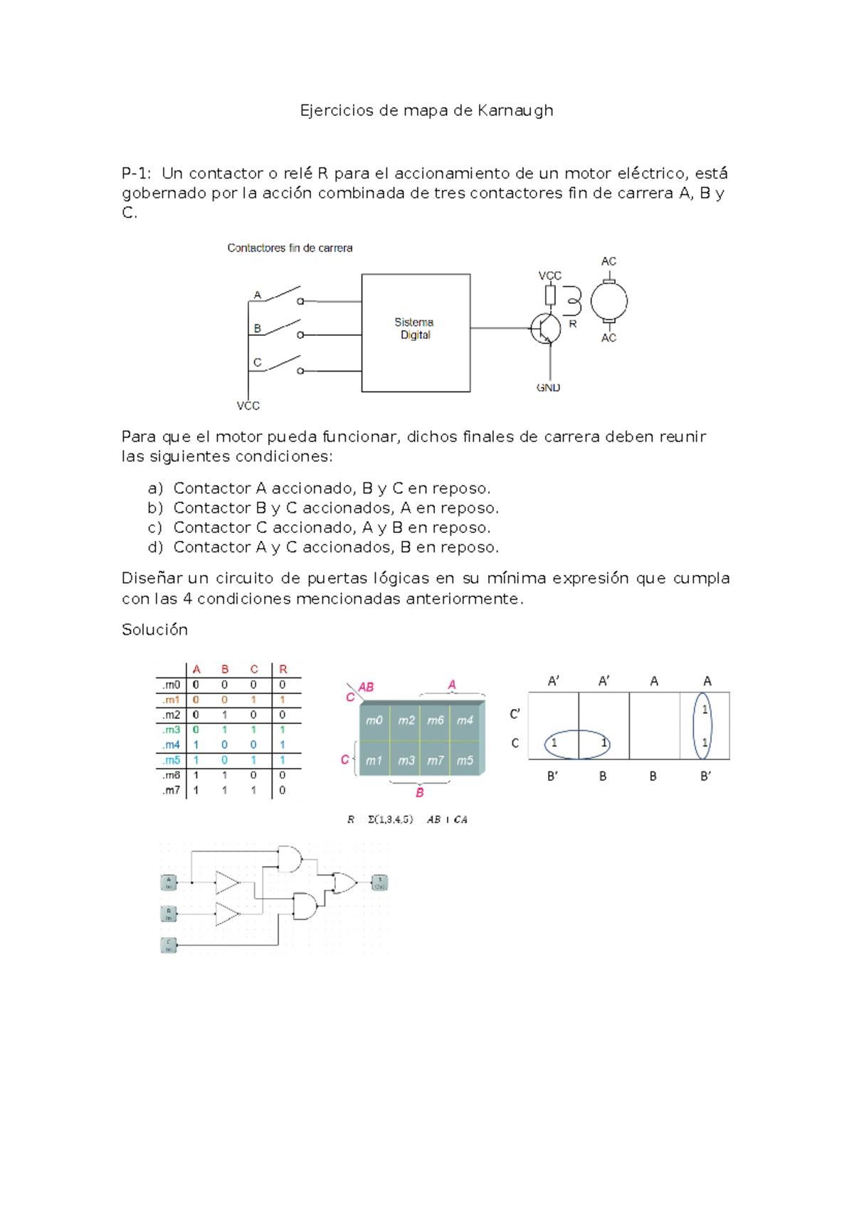 Ejercicios-Mapa de Karnaugh - Ejercicios de mapa de Karnaugh P-1: Un contactor o relé R para el ...