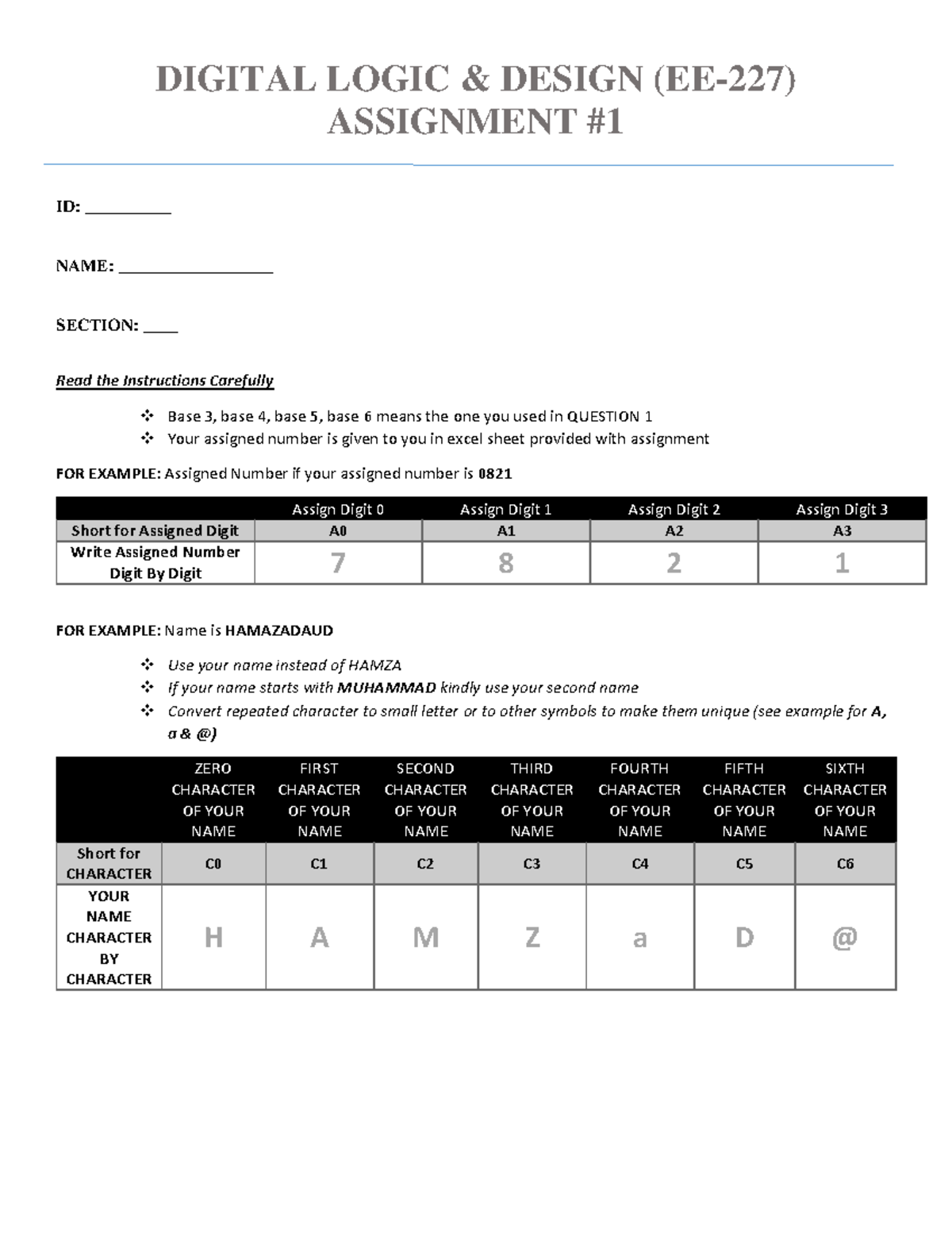 Assignment 1 - DIGITAL LOGIC & DESIGN (EE-227) ASSIGNMENT ID: __________ NAME: - Studocu