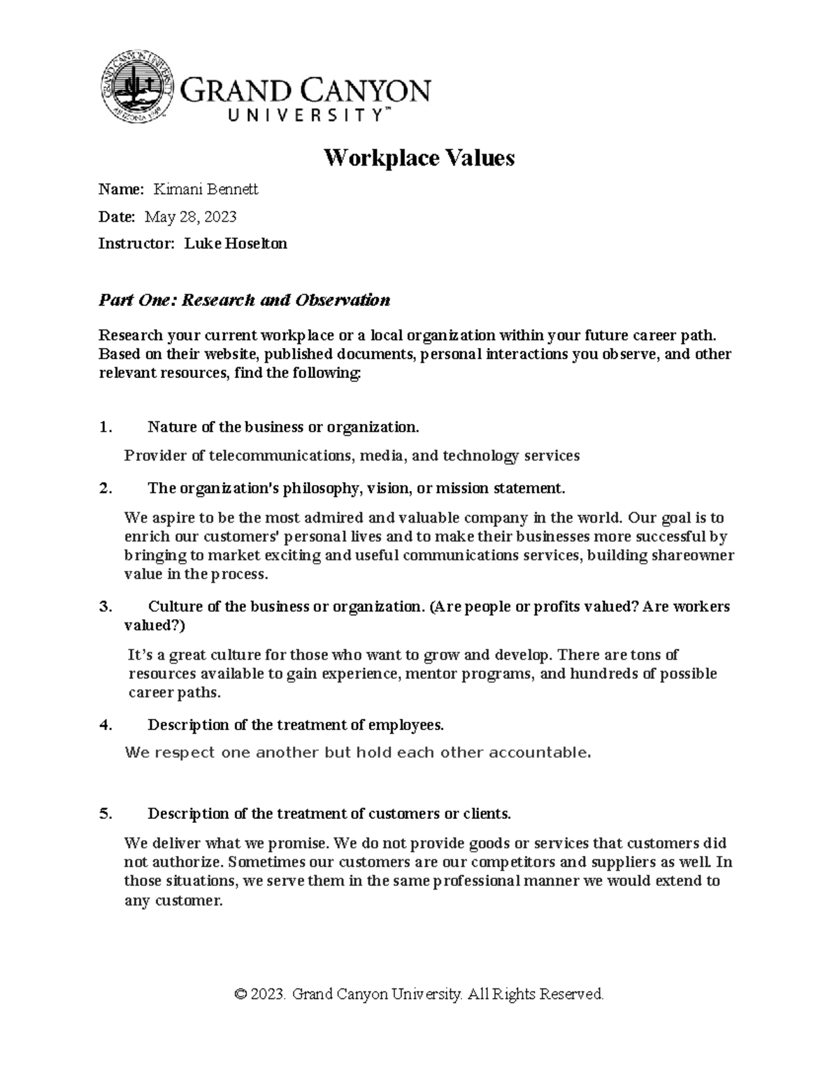 Workplace Values - Template REDO - CWV 316 - GCU - Studocu