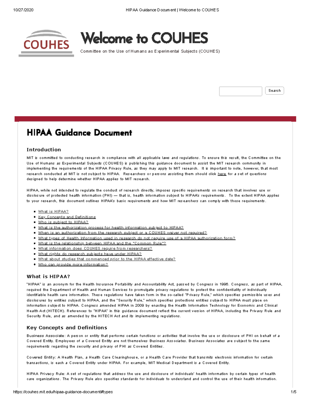 MIT - Sample Hipaa Guidance Document - Welcome to COUHES Committee on ...