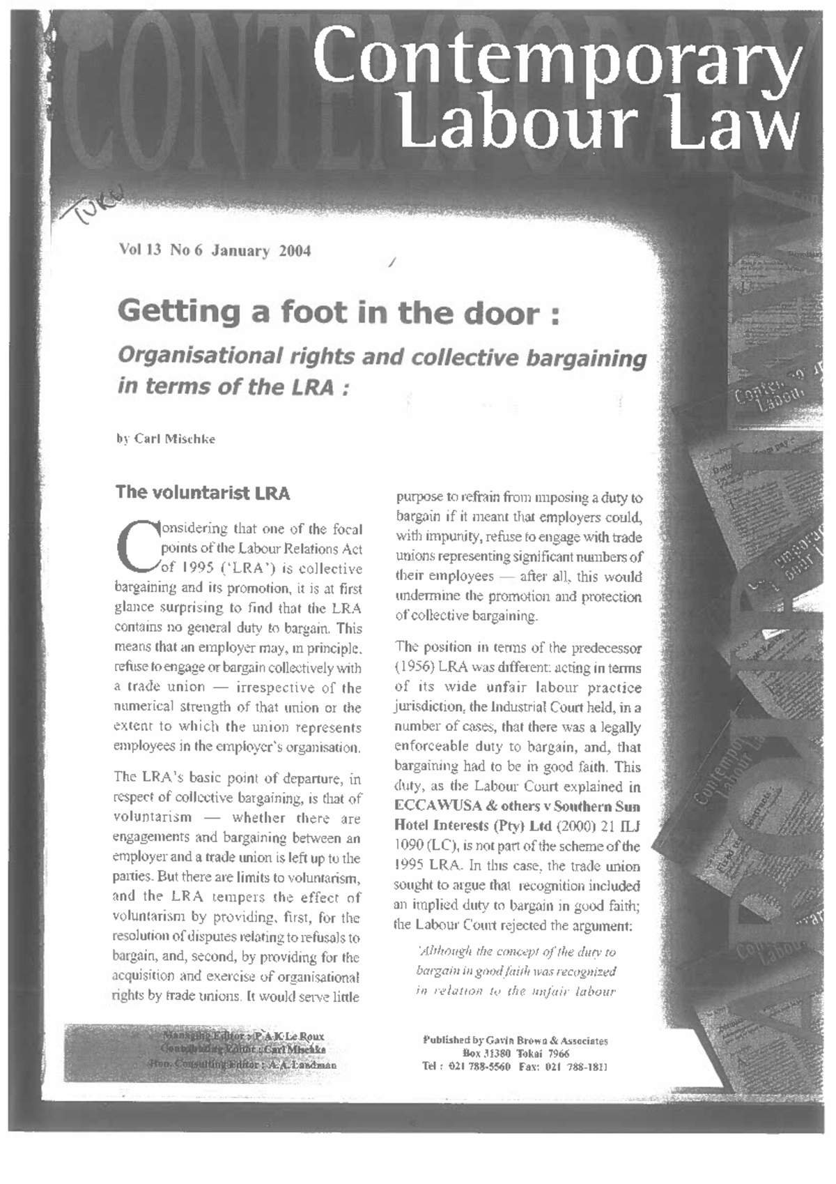 Mishke C - Labour Law article - LLW2601 - Studocu