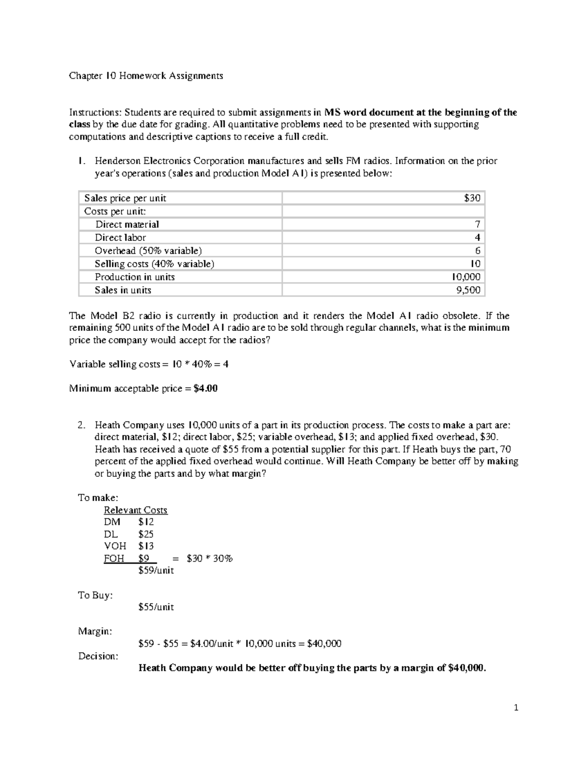 ACC 333 Chapter 10 - Homework Assignments - 1 Chapter 10 Homework ...