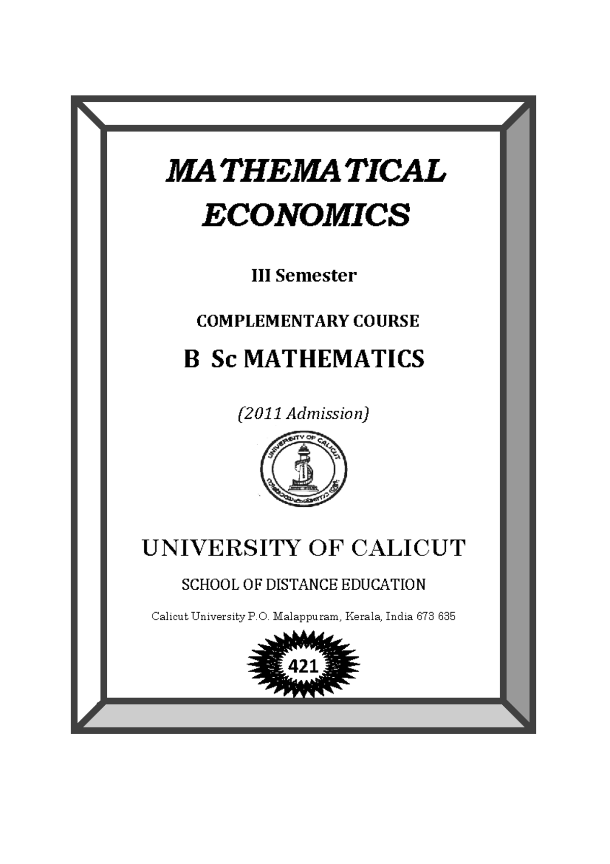 Mathematical Economics III sem bsc math on04sept2015 - U Ca MA E CO B S ...