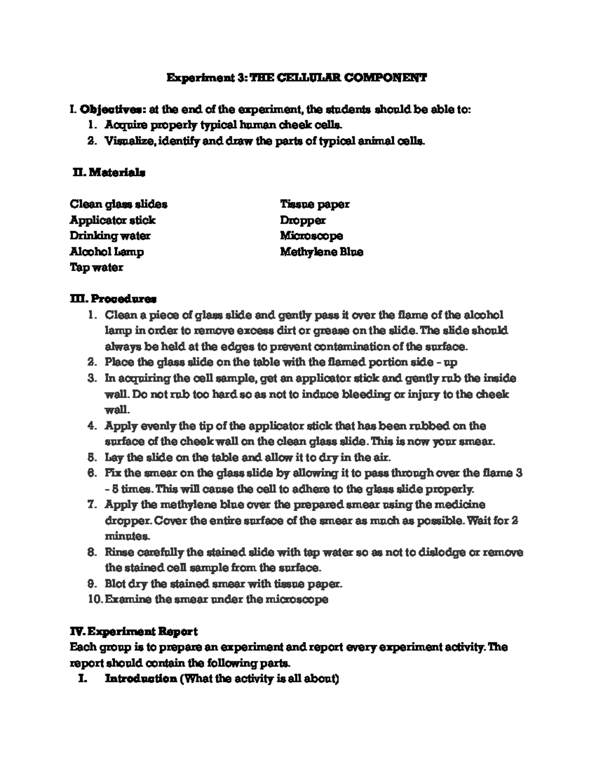 Copy of Exp3 The Cellular Component - Experiment 3: THE CELLULAR ...