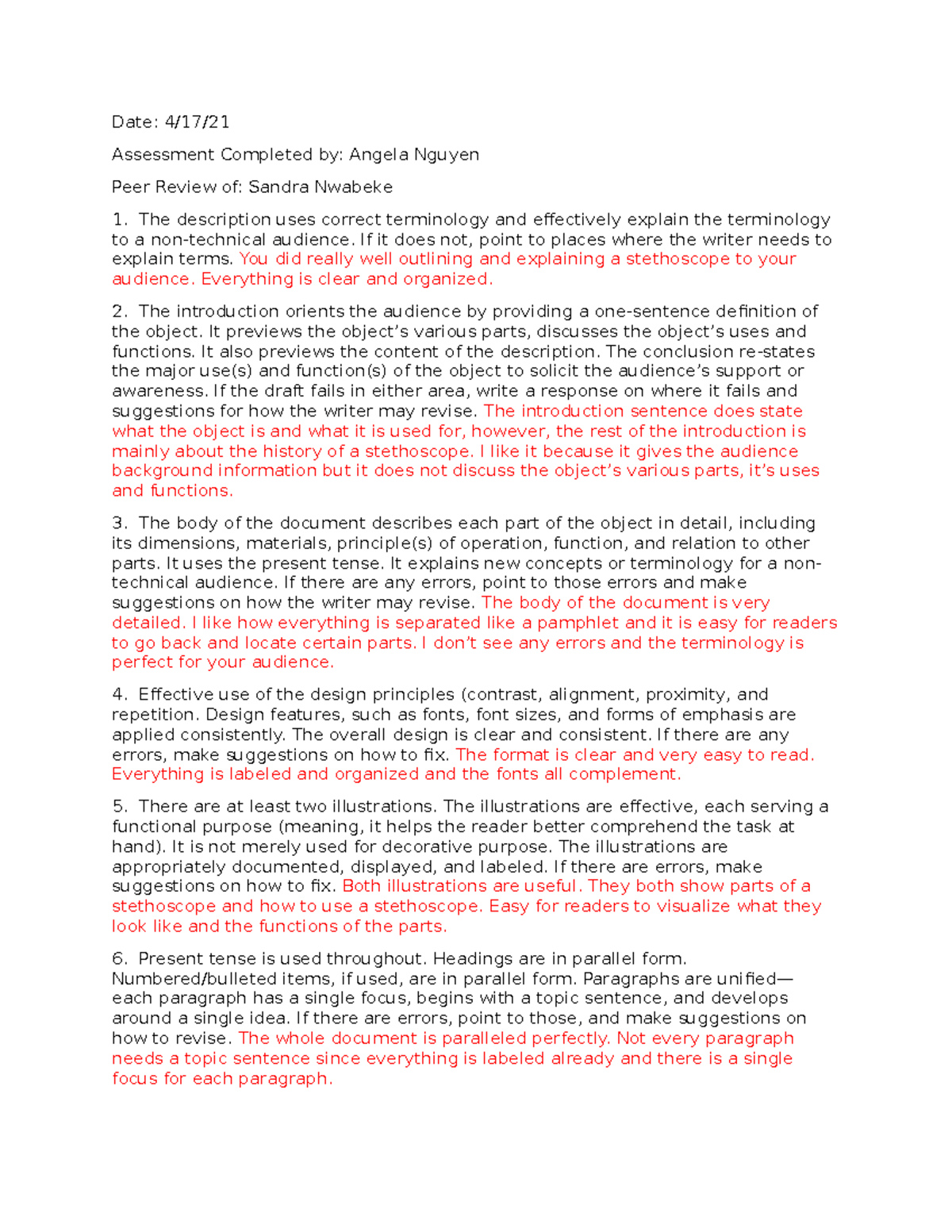 Technical Object Peer Review 1 - Date: 4/17/ Assessment Completed by ...