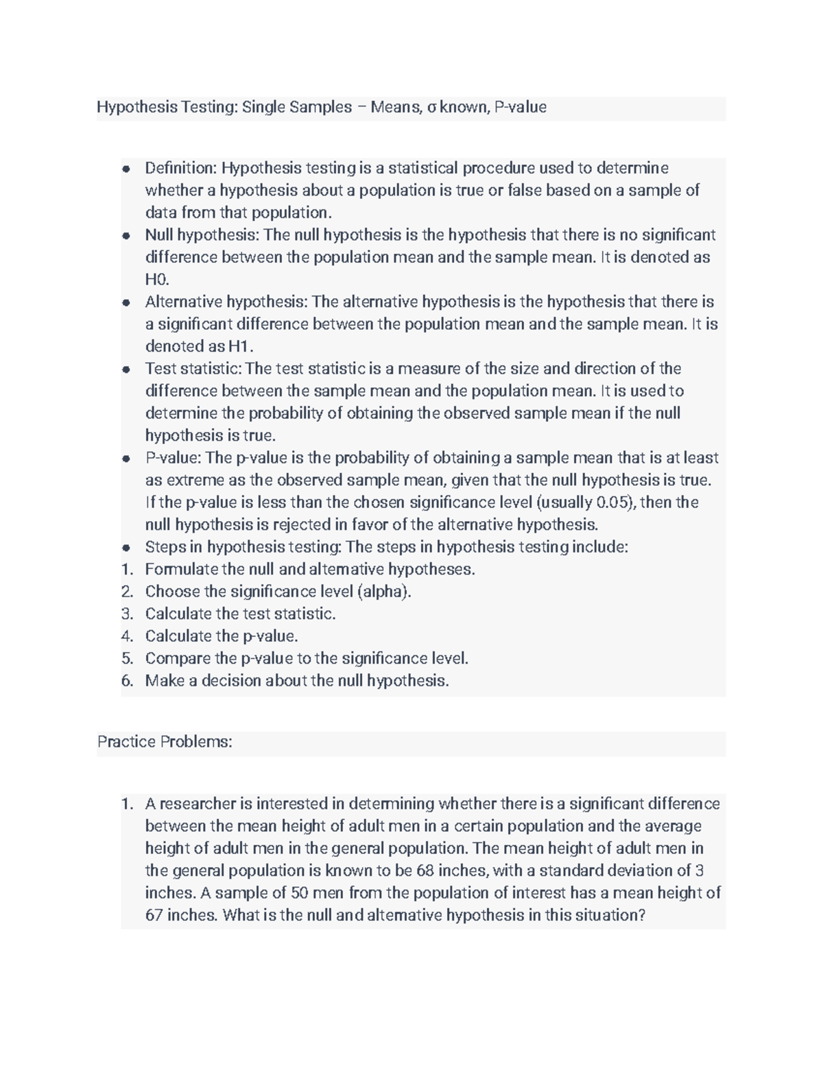 Hypothesis Testing Single Samples – Means, σ known, P-value ...