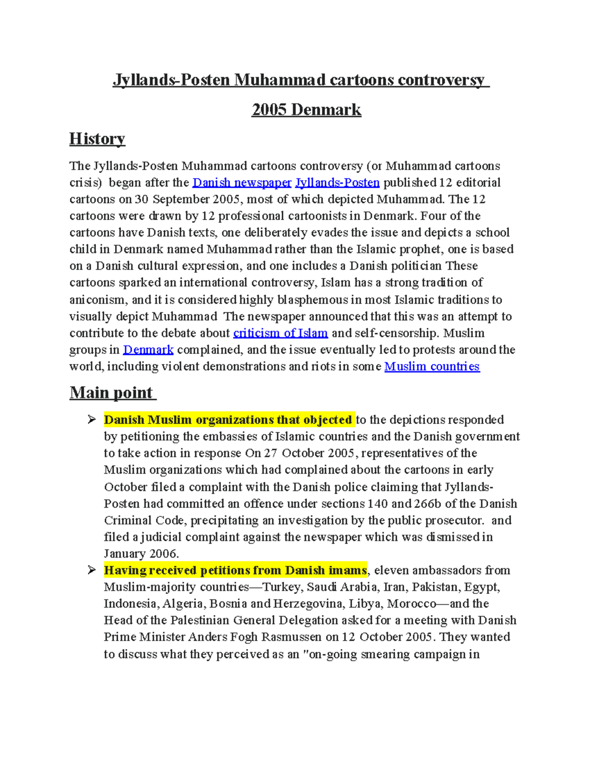 Denmark 2005 - history - Jyllands-Posten Muhammad cartoons controversy ...