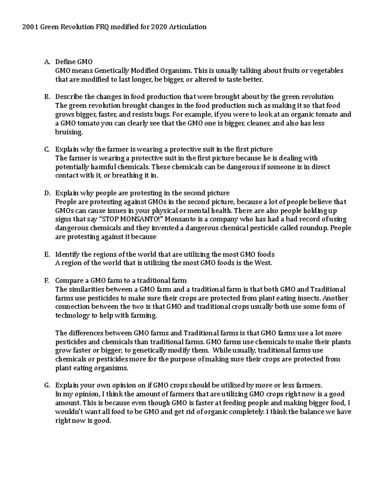 FRQ Green Revolution - 2001 Green Revolution FRQ modified for 2020 ...