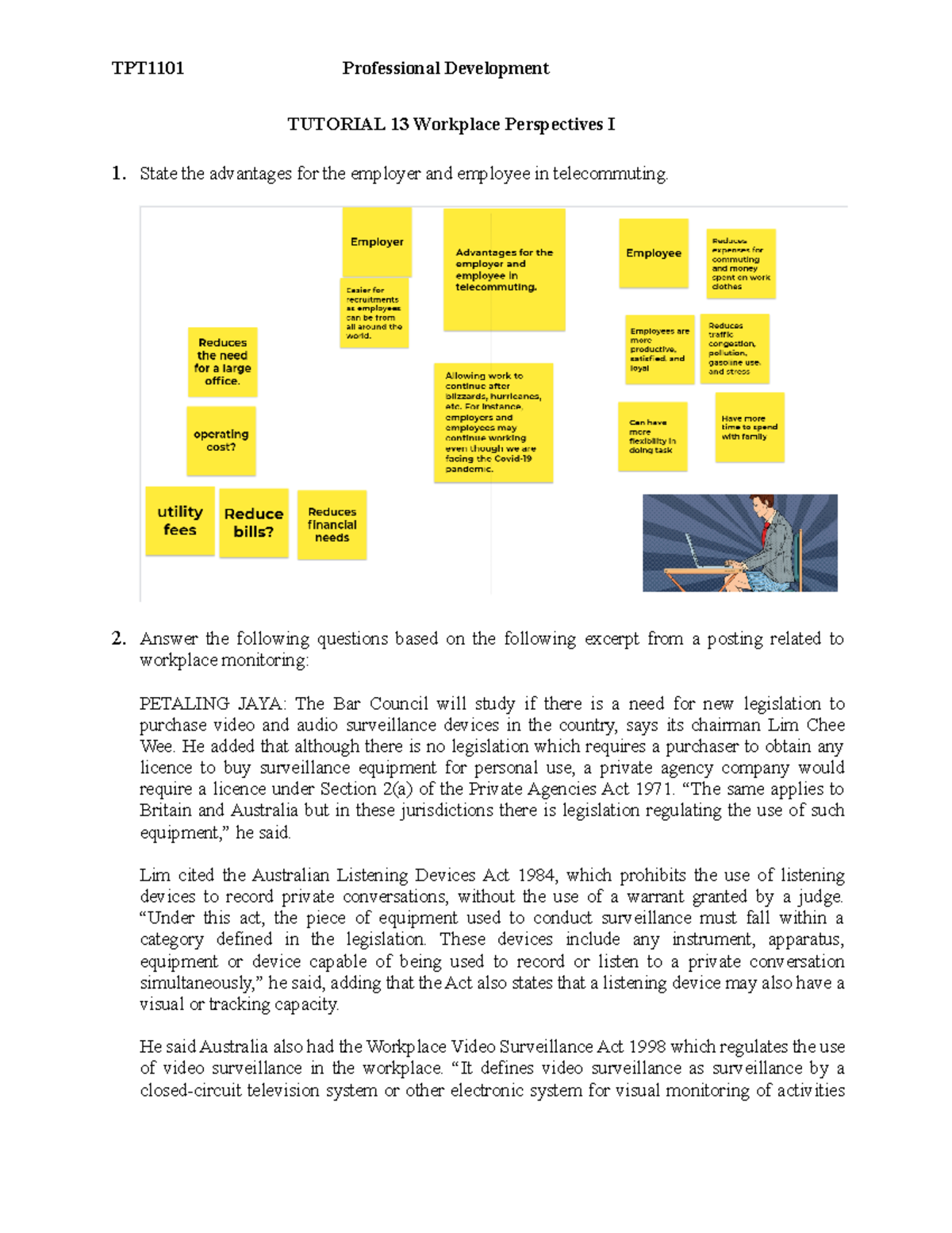 TPT1101 Tutorial 13 (Workplace Perspectives I) - TPT1101 Professional ...