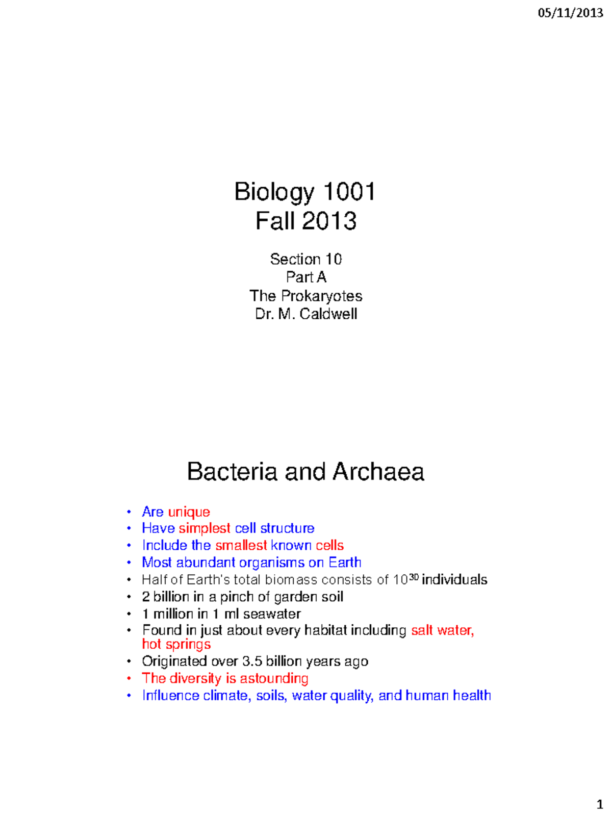 Biology 1001 F13 Section 10A - 2 slides - 05/11/2013 Biology 1001 Fall ...