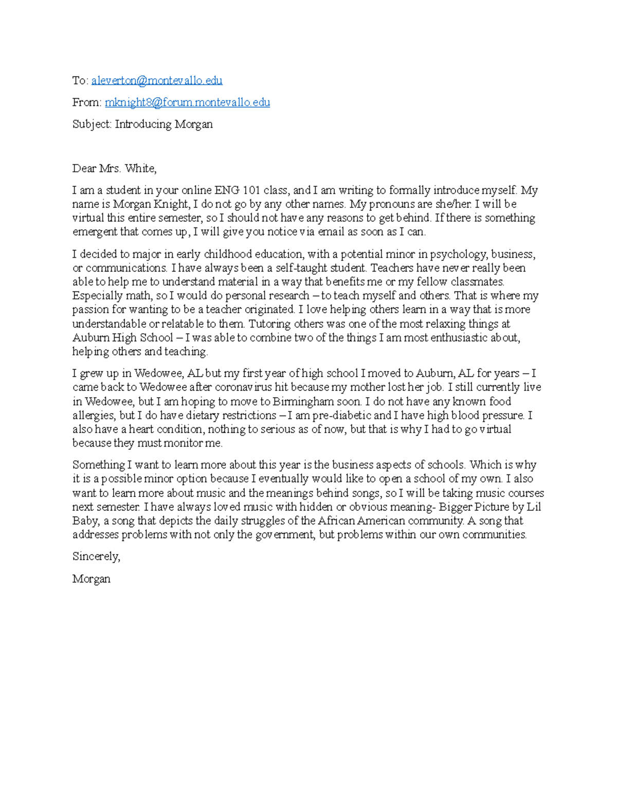 Email Assignment - To: aleverton@montevallo From: mknight8@forum ...