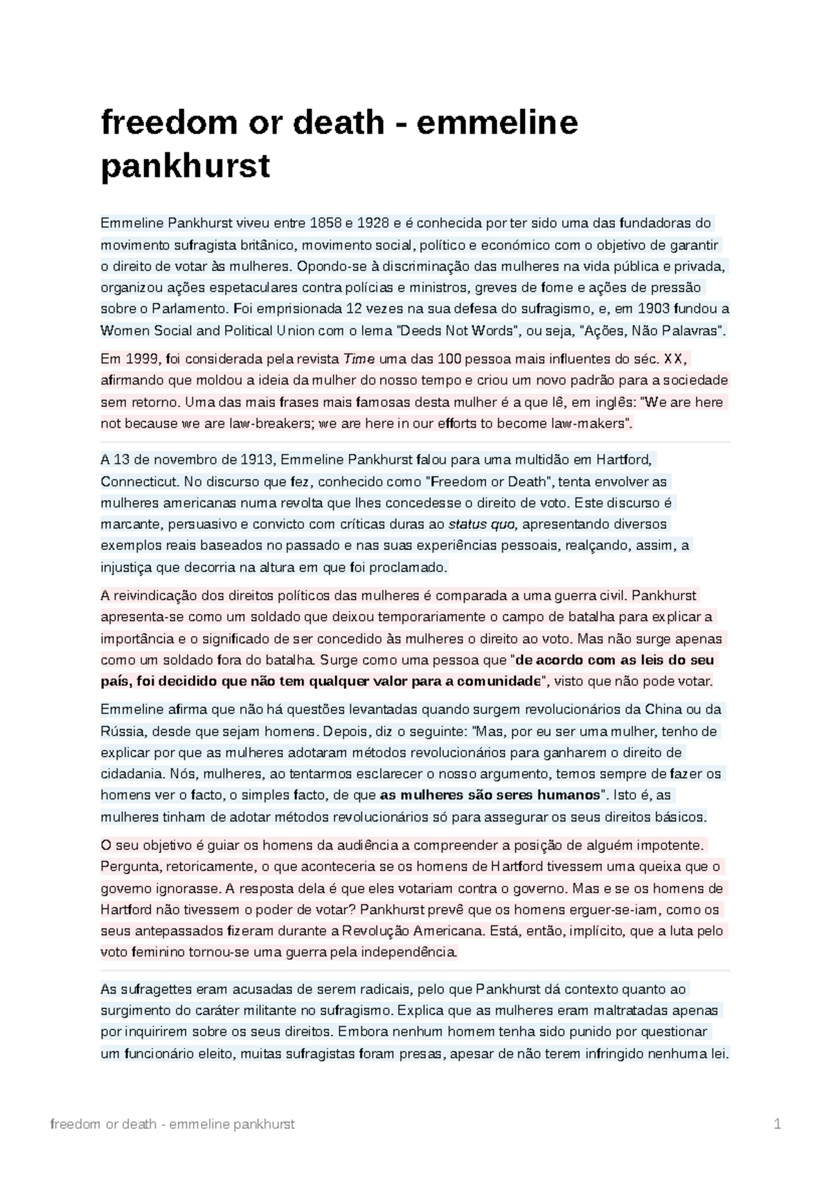 Freedom or death - emmeline pankhurst - Opondo-se à discriminação das ...