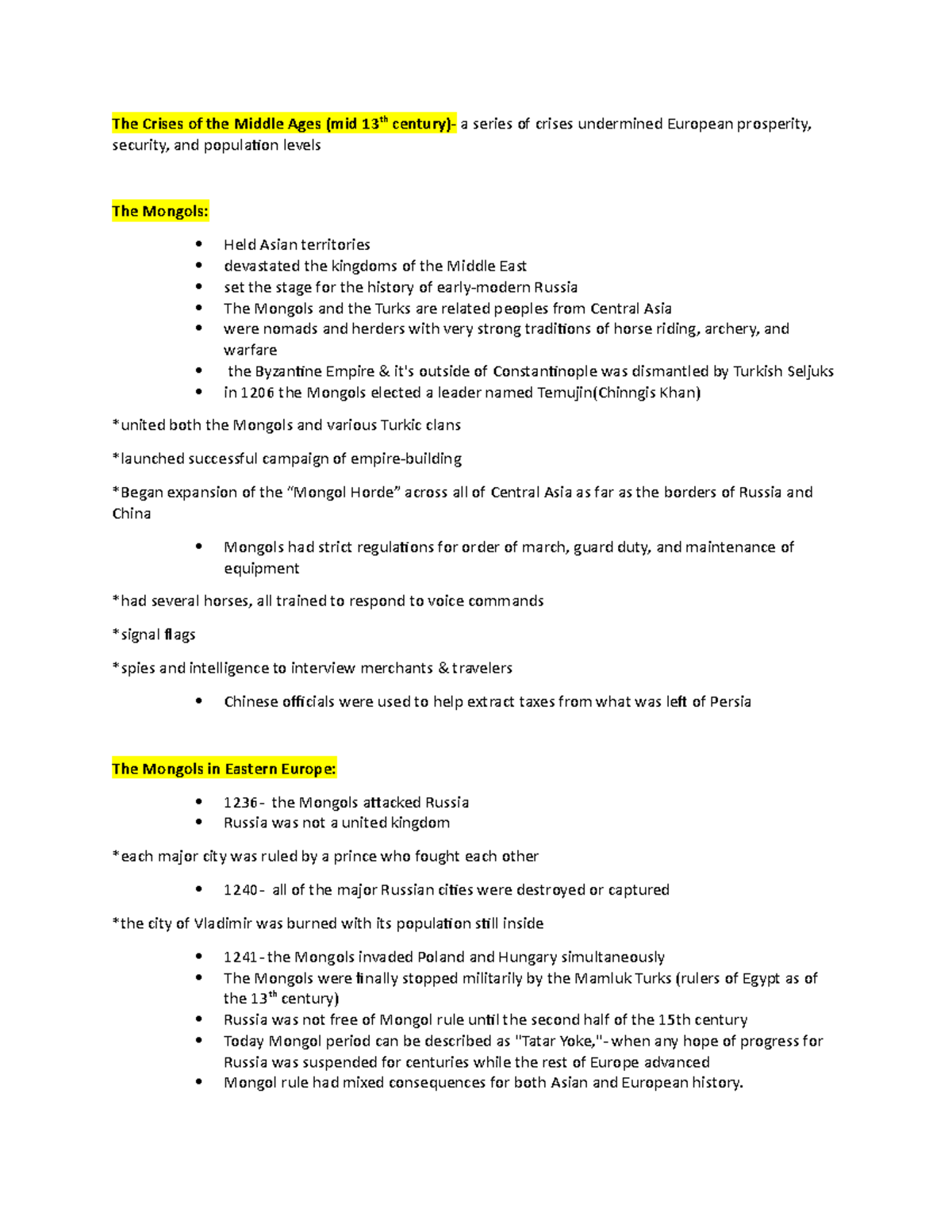 100 years war-european renaissance-mongols - The Crises of the Middle ...