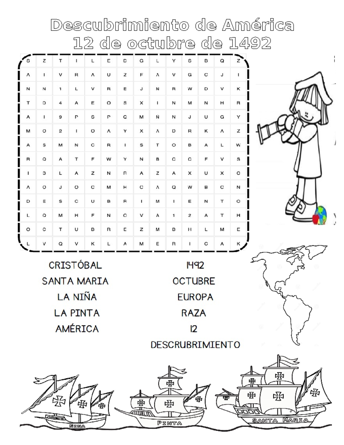 Sopa de letras-descubrimiento de america - Descubrimiento de America 12 ...