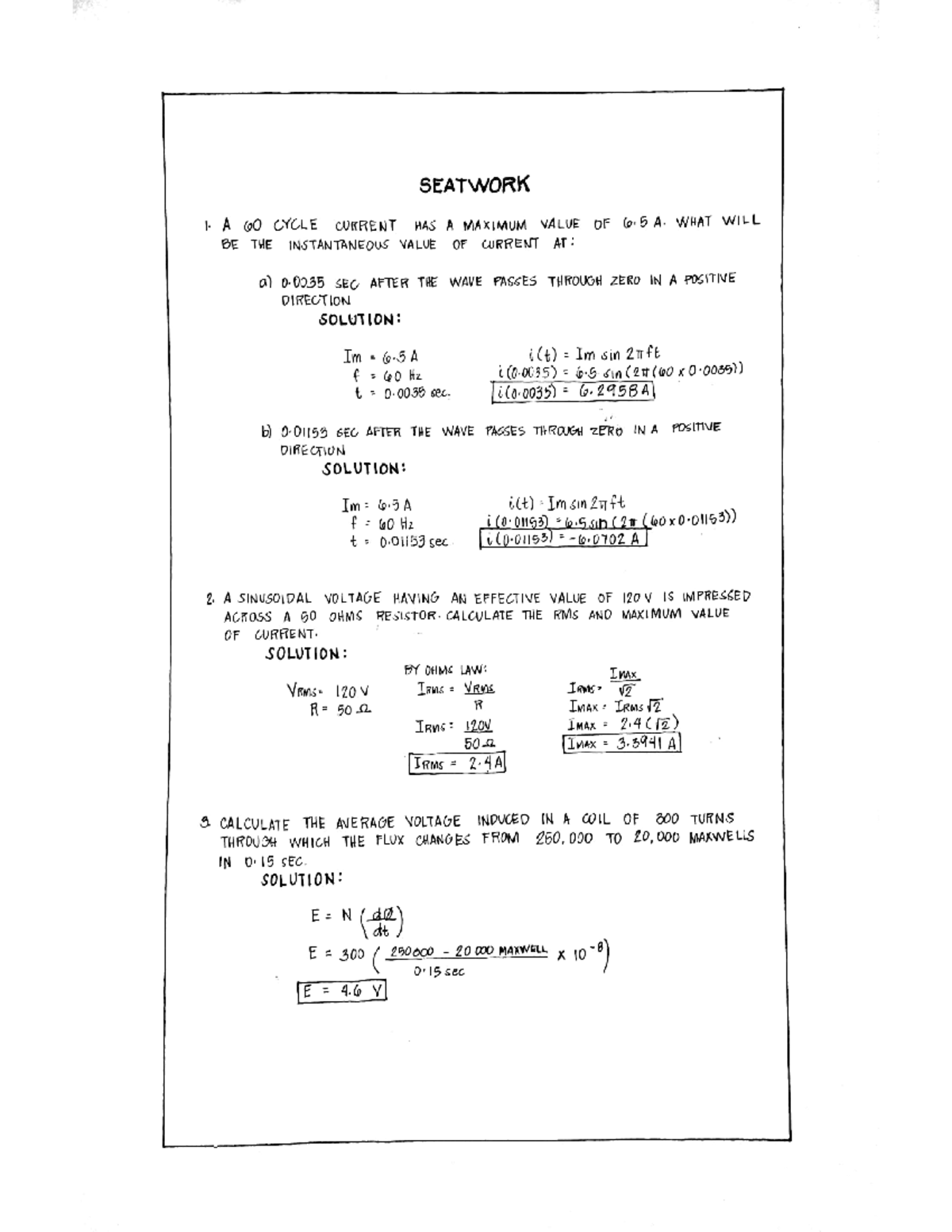 Seatwork 2 Basic Electrical Engineering Bs Mechanical Engineering
