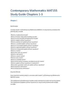 Contemporary Mathematics MAT155 Study Guide Chapters 22-24 ...
