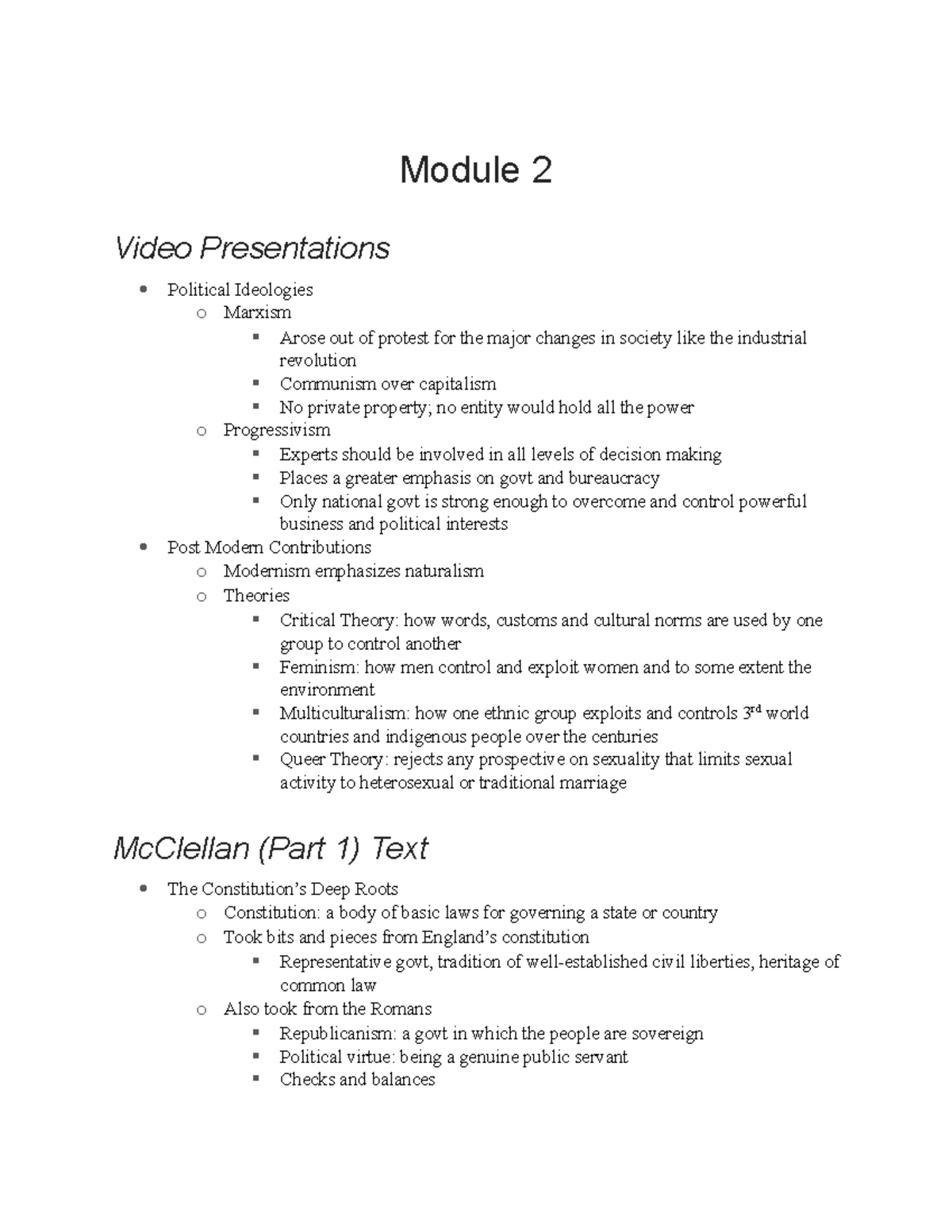Mod 2 Notes GOVT200 - Module 2 Video Presentations Political Ideologies ...