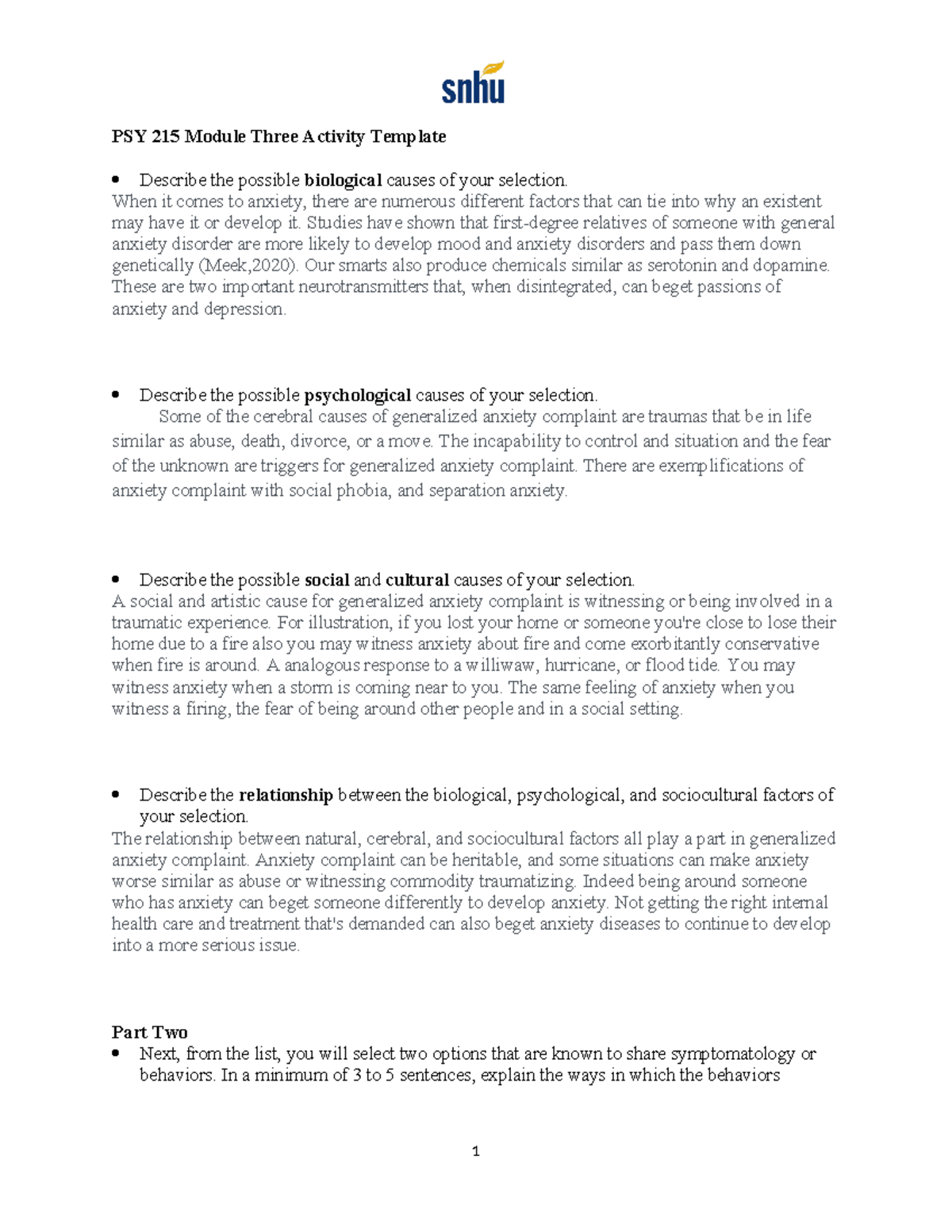 PSY 215 Module Three Activity Template - PSY 215 Module Three Activity Template Describe the ...