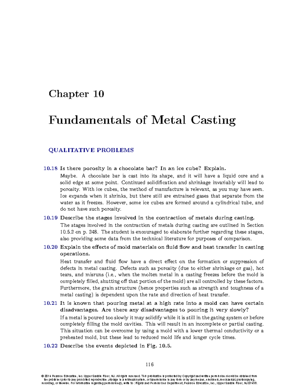 솔루션 - solution - Chapter 10 Fundamentals of Metal Casting QUALITATIVE PROBLEMS 10 Is there ...