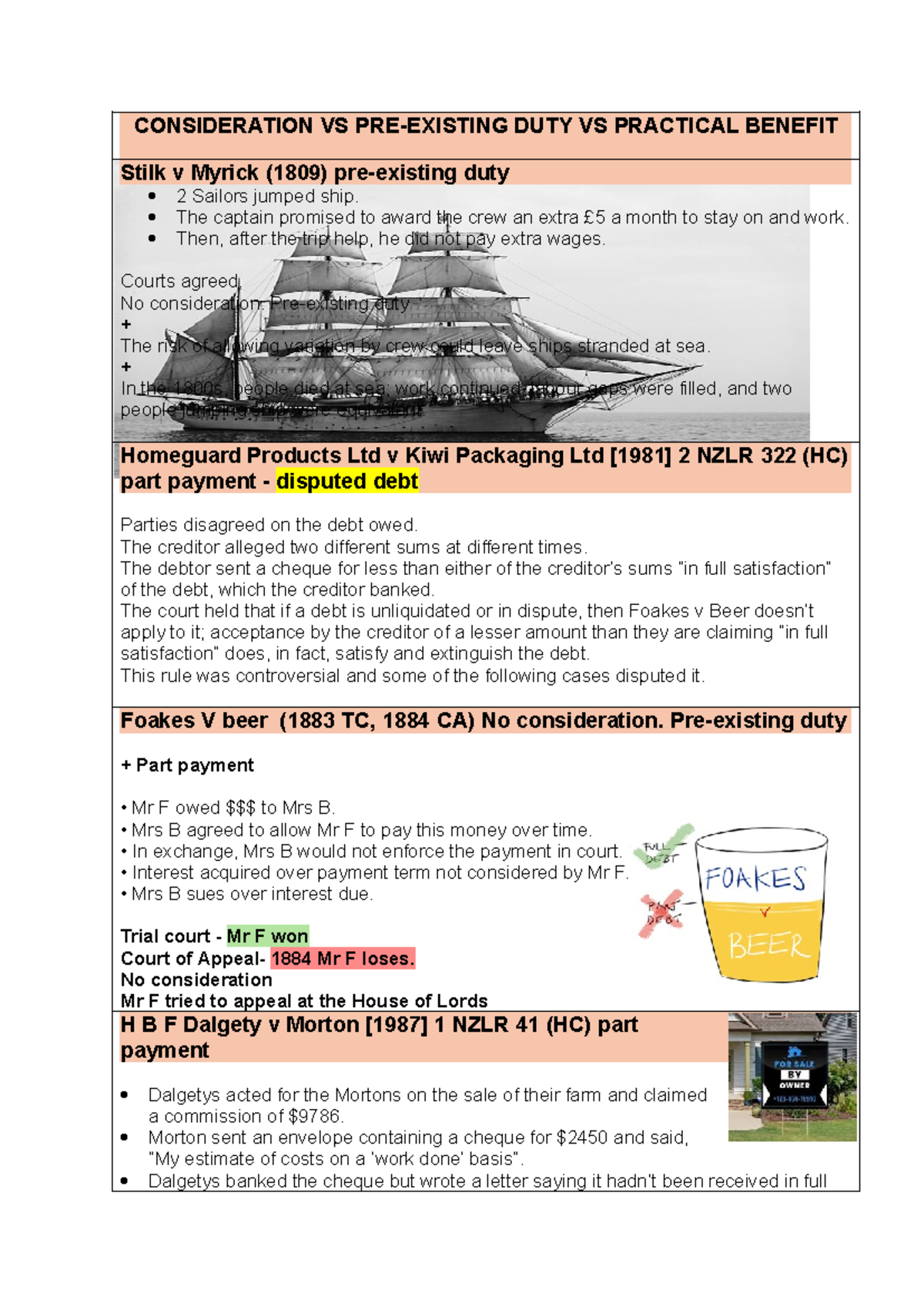 Time line - Summary The Law of Contract - CONSIDERATION VS PRE-EXISTING ...
