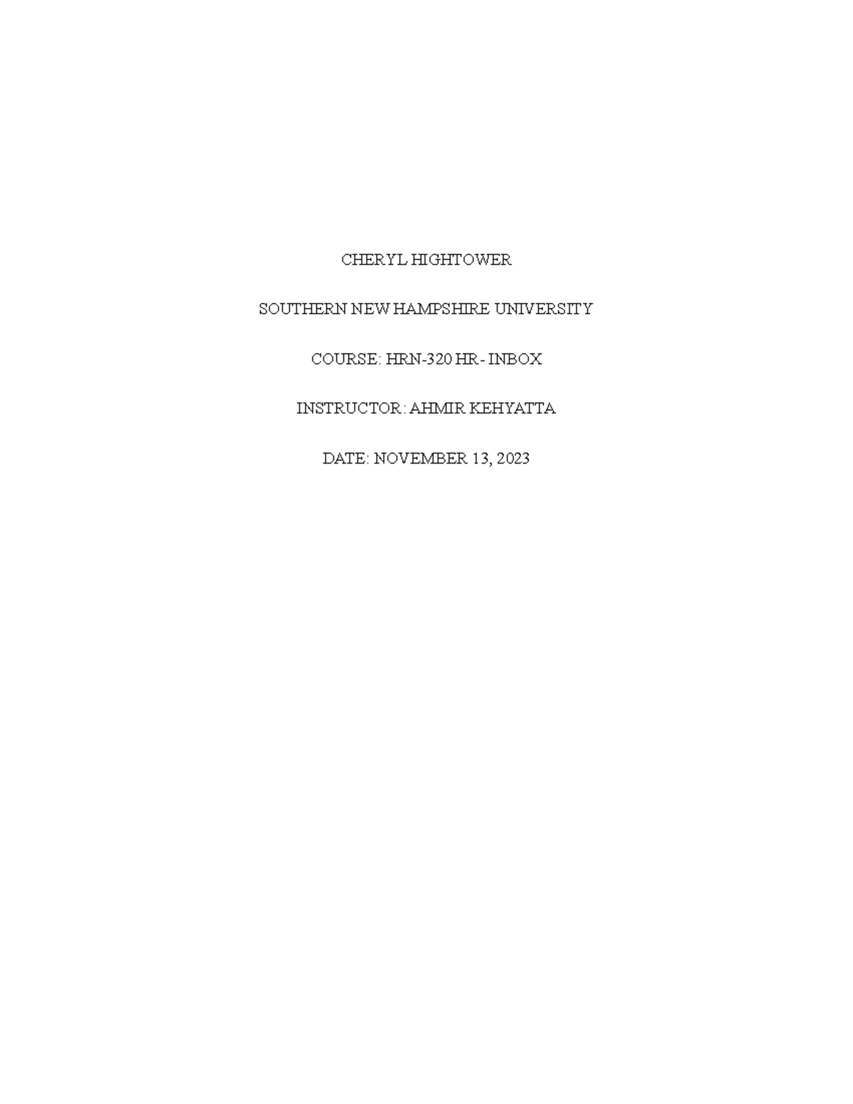 HRM-320 3-2 Assignment- HR Inbox - CHERYL HIGHTOWER SOUTHERN NEW ...