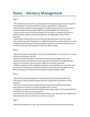Lecture notes - Virtual Memory - Notes - Virtual Memory Sure, here are ...