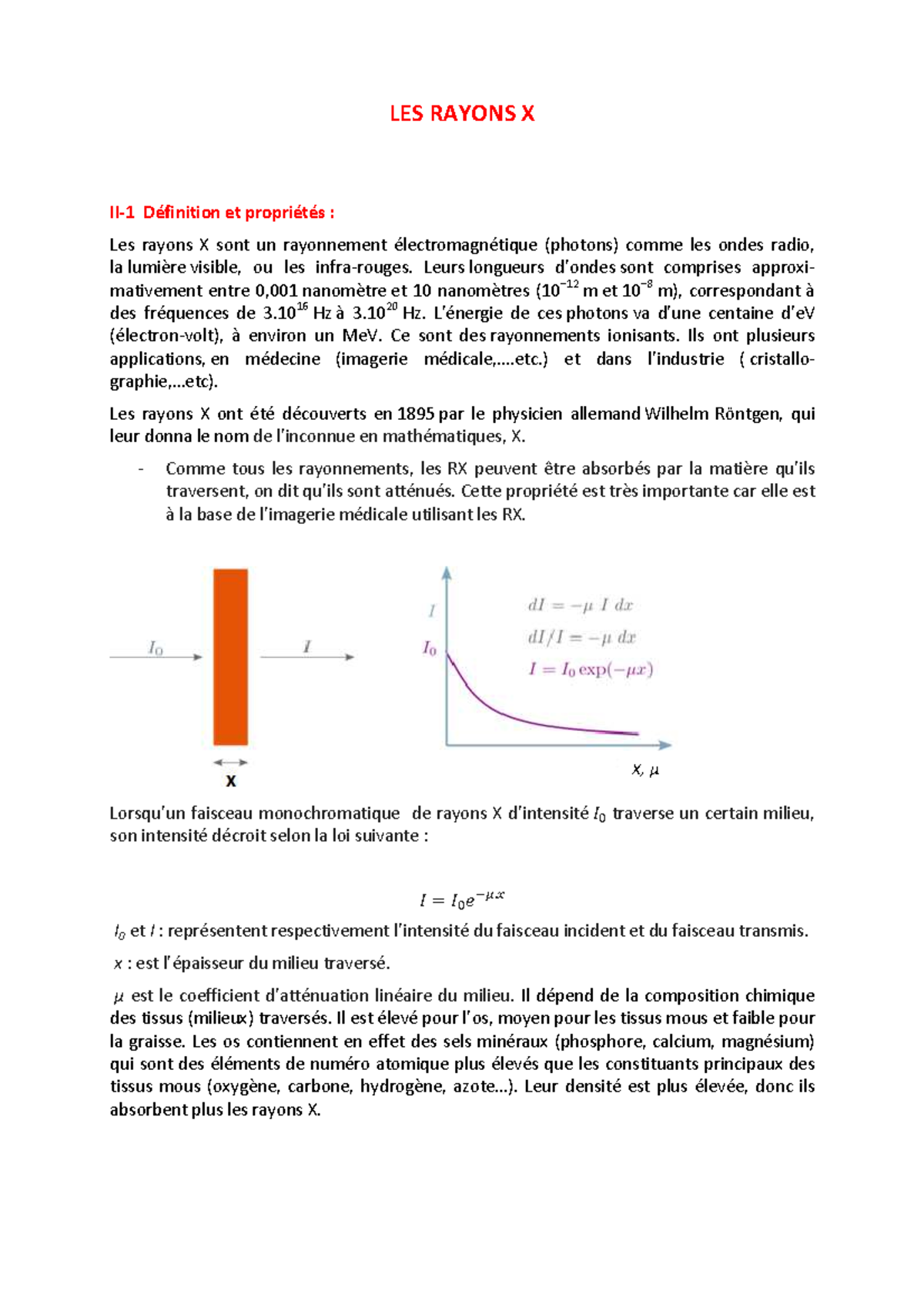 Rx cours - LES RAYONS X - LES RAYONS X II-1 Définition et propriétés ...