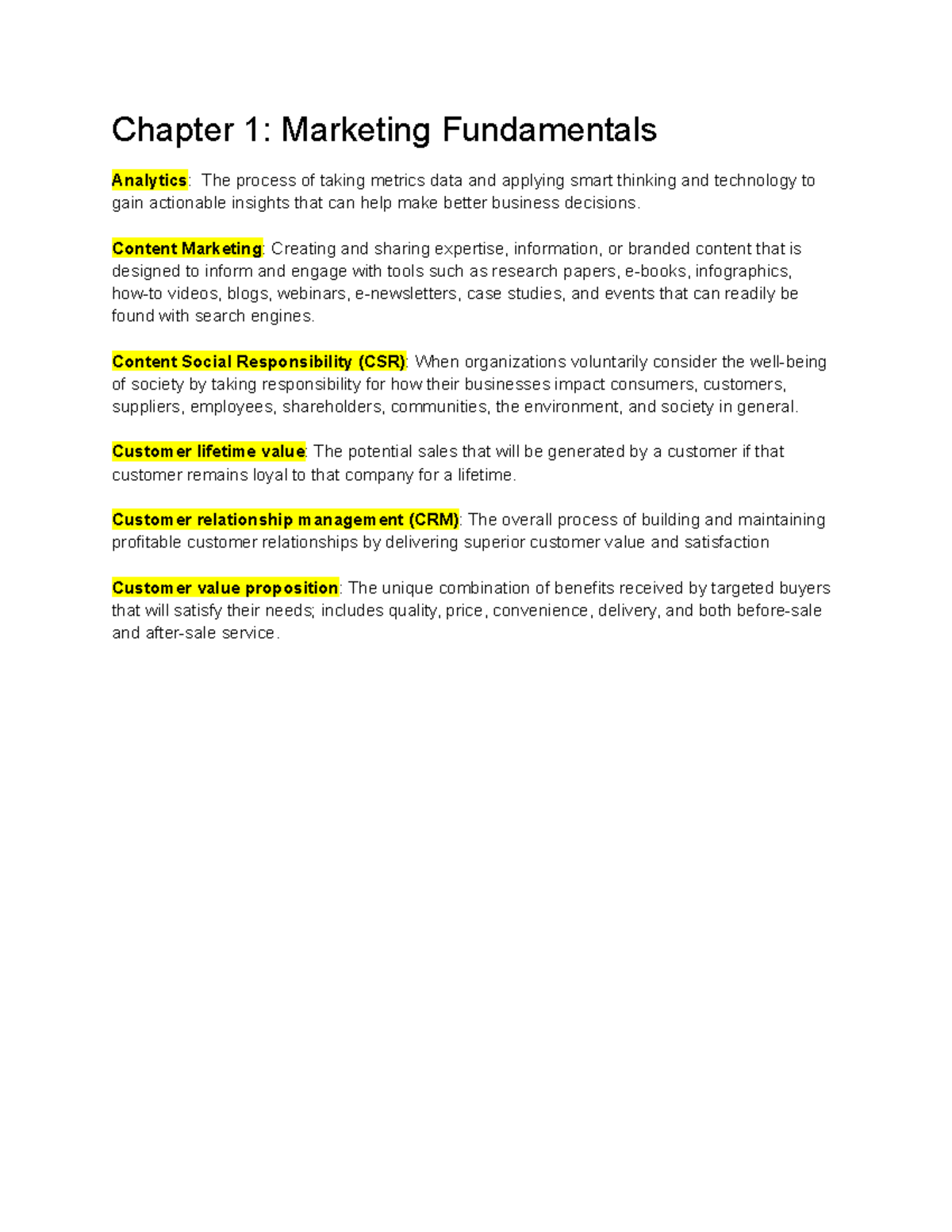 Marketing The Core Chapter 1 terms A-C notes - Chapter 1: Marketing ...