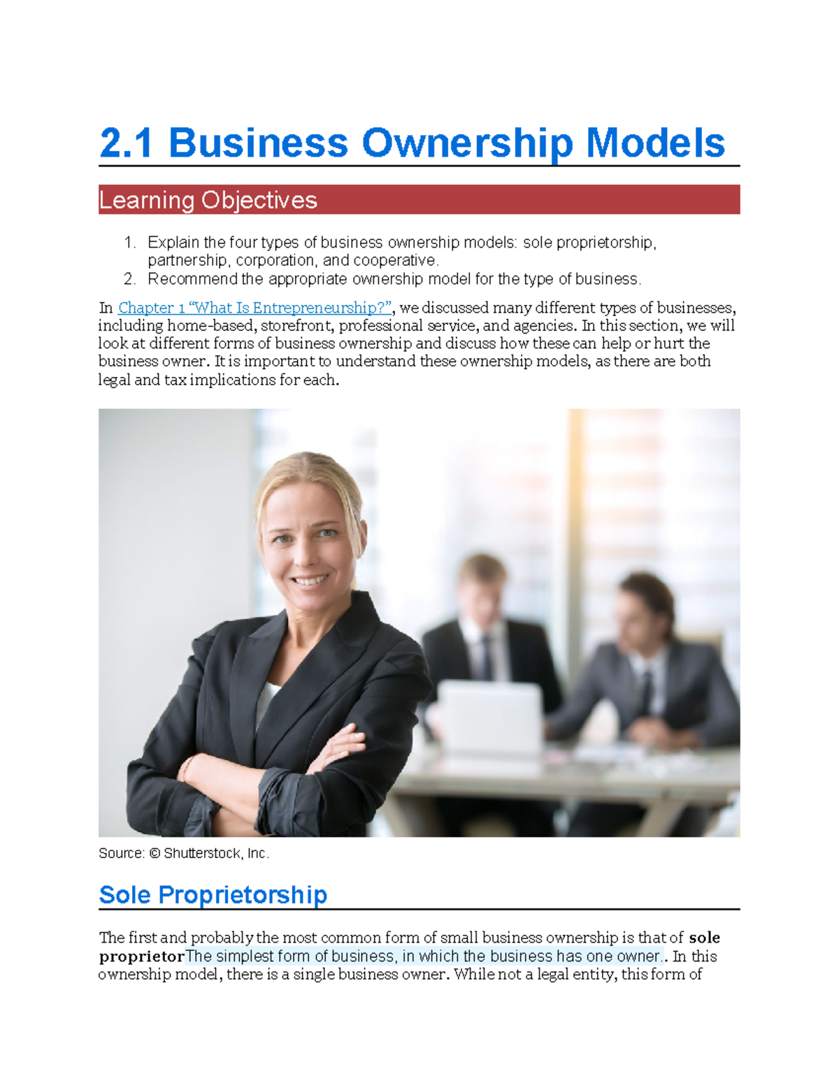 2.1 Business Ownership Models - 2 Business Ownership Models Learning ...