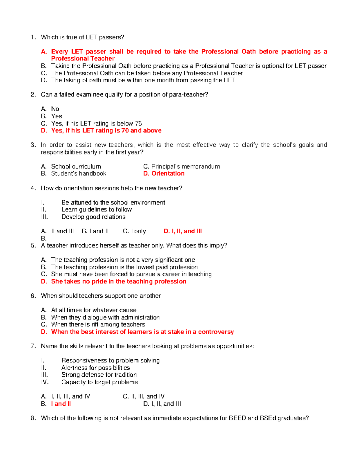 Final-Coaching-with-ans.-key - Which is true of LET passers? A. Every ...