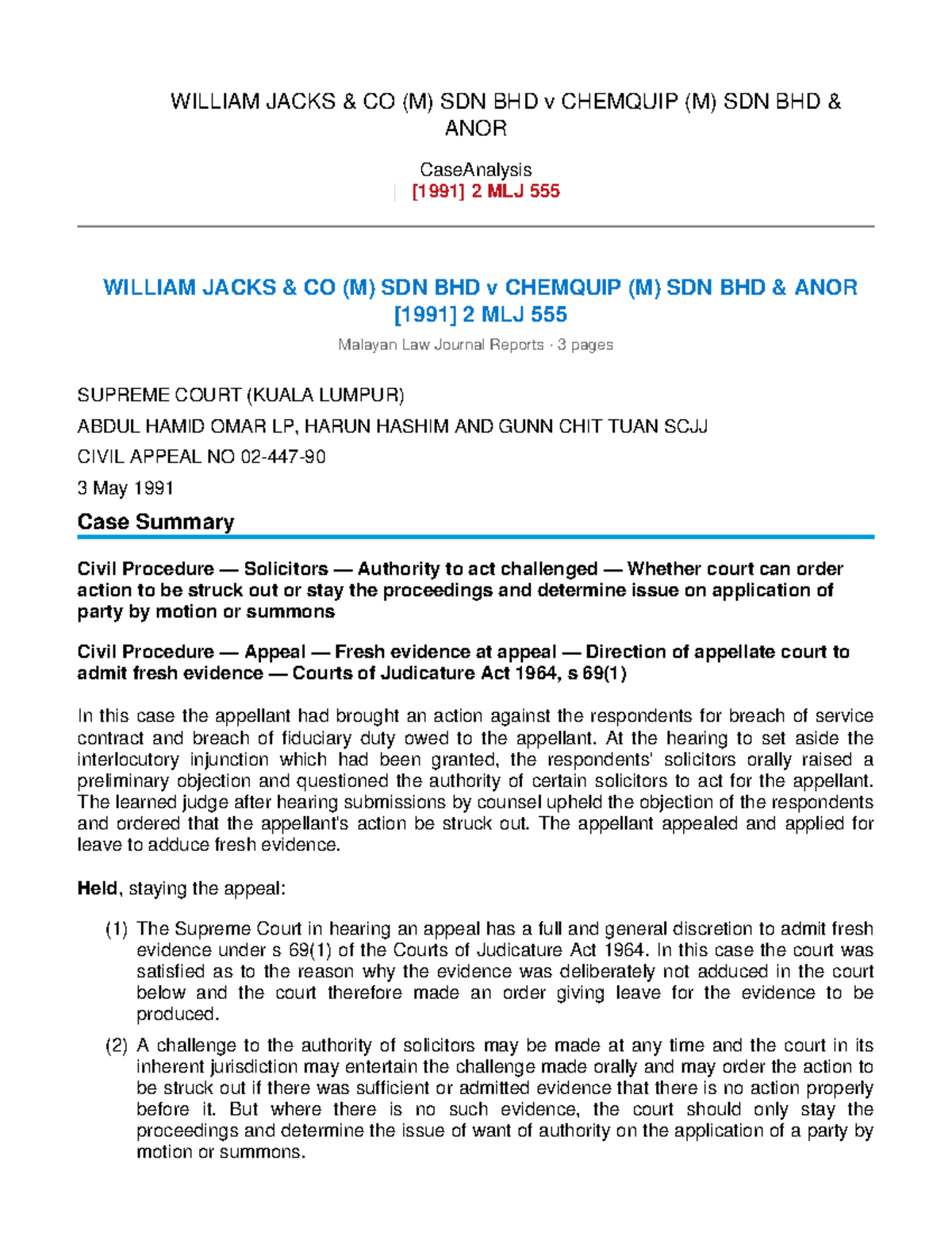 William Jacks & CO (M) SDN BHD v Chemquip (M) SDN BHD & - Law of ...