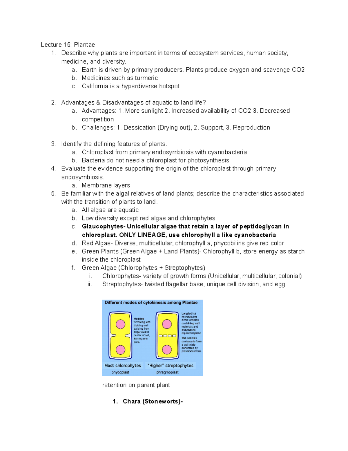 BIS 2C Study Guide - Lecture 15: Plantae 1. Describe why plants are ...