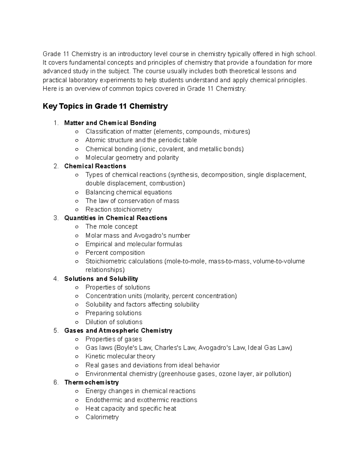 Chem 11 - notes took in class - Grade 11 Chemistry is an introductory ...