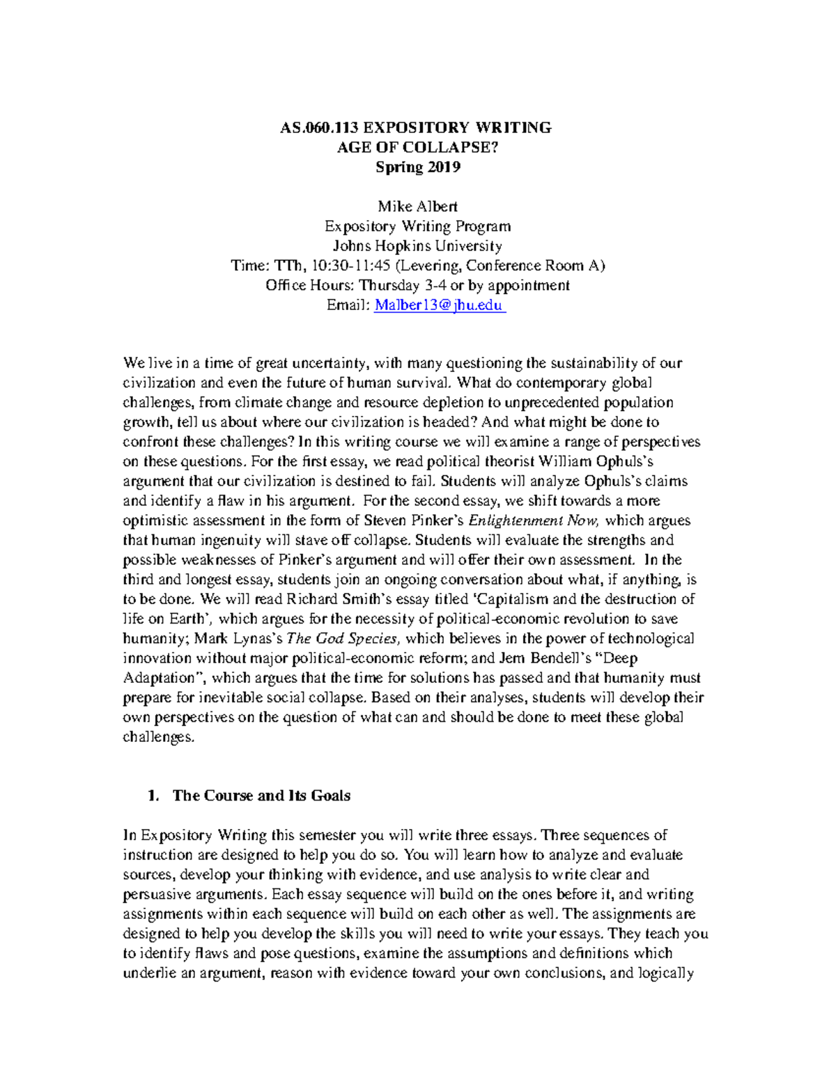 Expository Writing - Age of Collapse (syllabus) - AS.060 EXPOSITORY ...