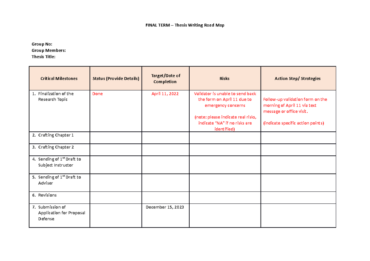 SWPP 315 Roadmap Checkpoint 1 - FINAL TERM – Thesis Writing Road Map ...