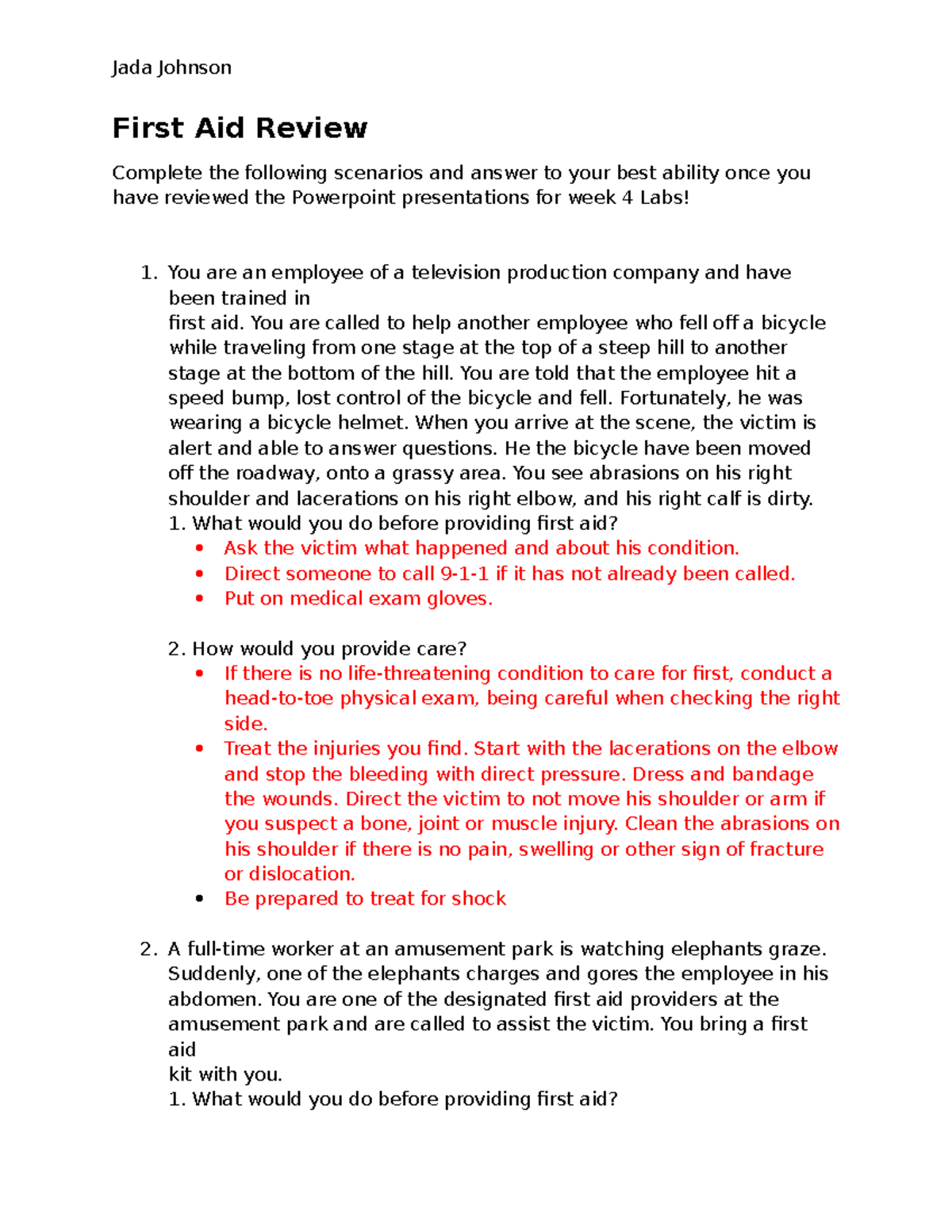 Week 4 Lab First Aid Review done - First Aid Review Complete the ...