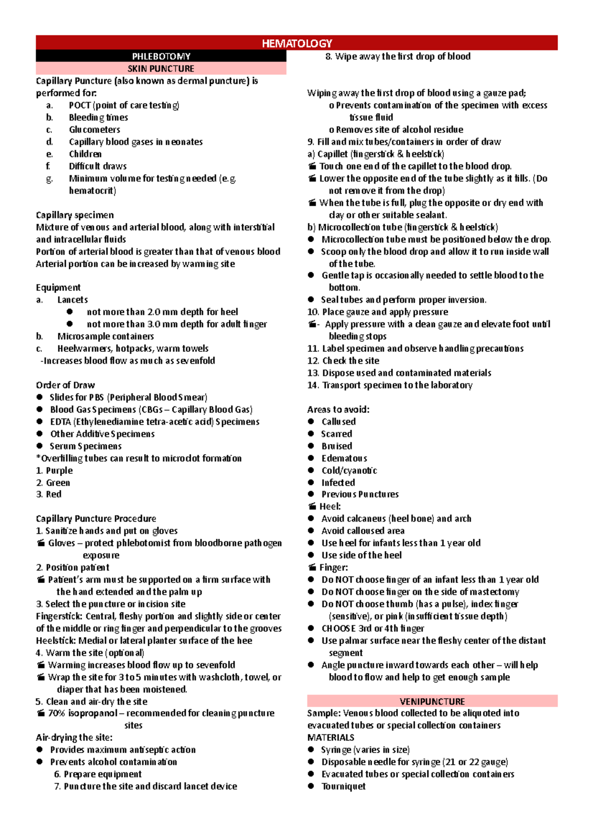Hematology - HEMATOLOGY PHLEBOTOMY SKIN PUNCTURE Capillary Puncture ...