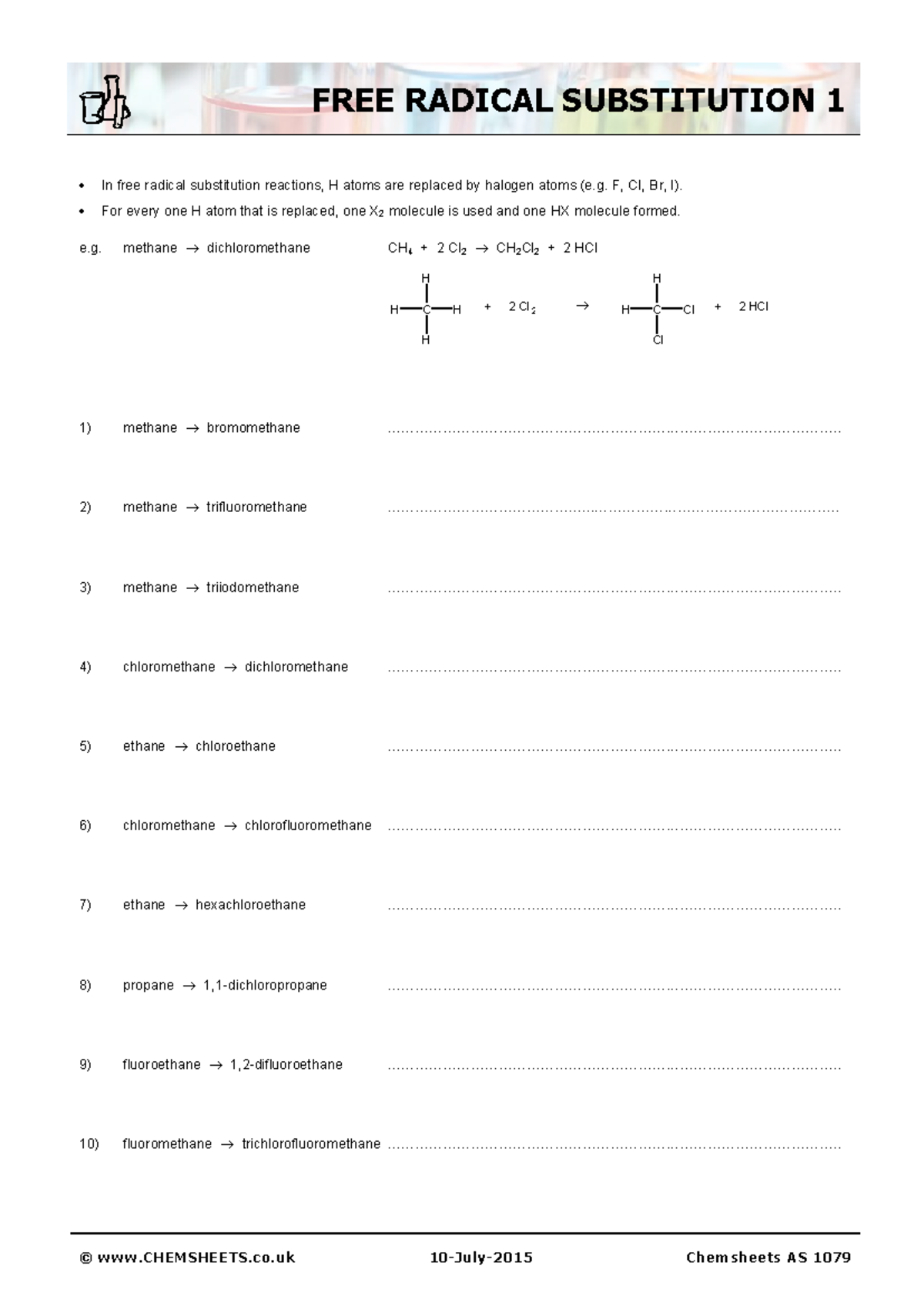 Chemsheets-AS-1079-Free-radical-substitution-1 - © CHEMSHEETS.co • In ...