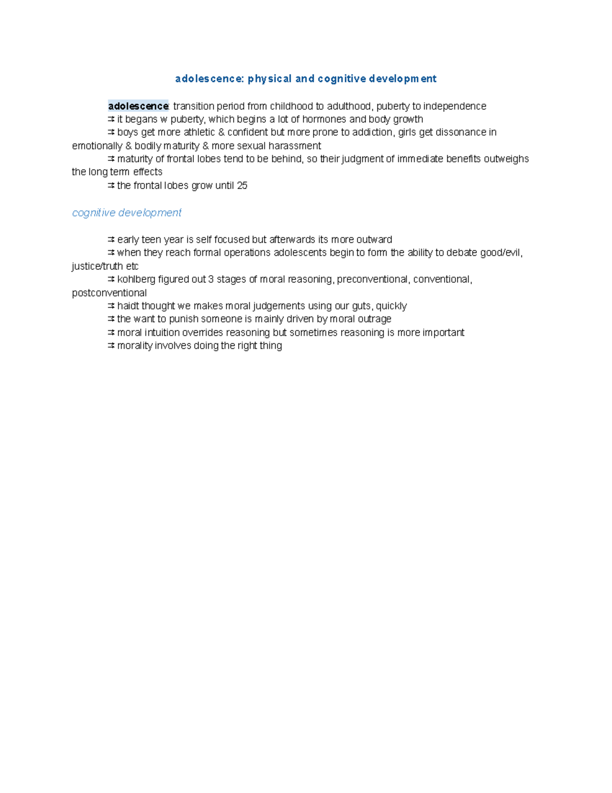 Adolscent cognitive dev - adolescence: physical and cognitive ...