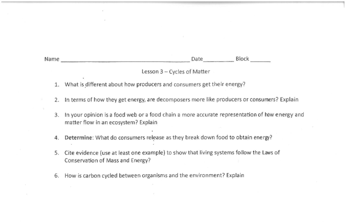 Ella Hamilton - lesson 23 cycles of matter - Studocu