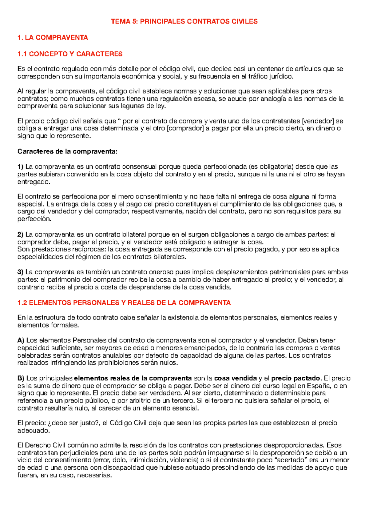 Derecho Civil - Tema 5 - Principales Contratos Civiles - TEMA 5 ...