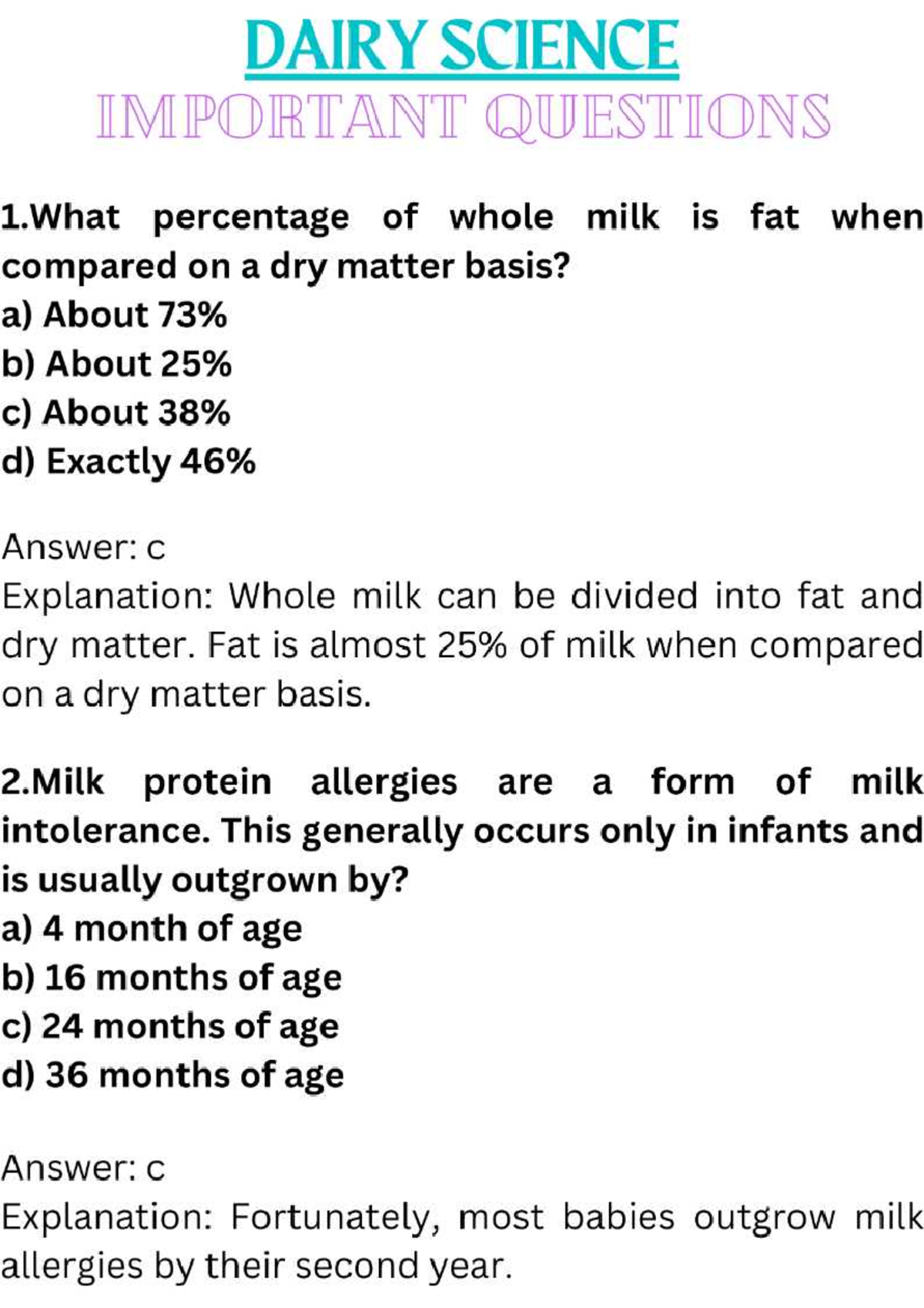 Dairy Science 2 - Studocu