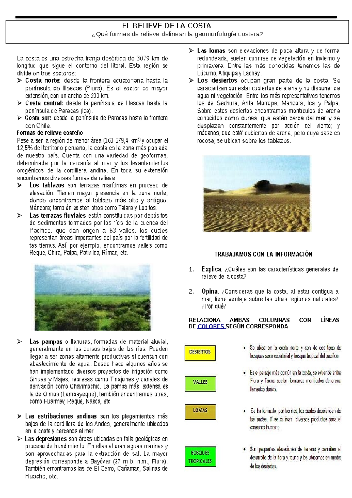 5TO DE Secundaria. EL Relieve DE LA Costa Qué formas de relieve ...